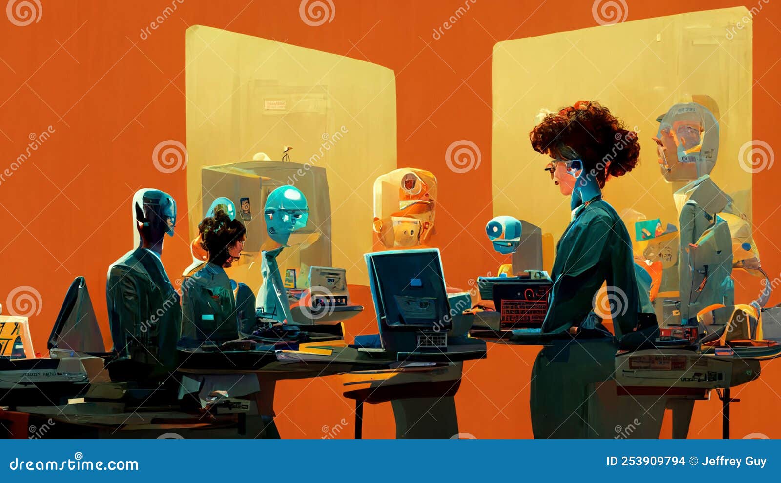 Office Staff Members in Front of Their Computers at Their Workstations ...