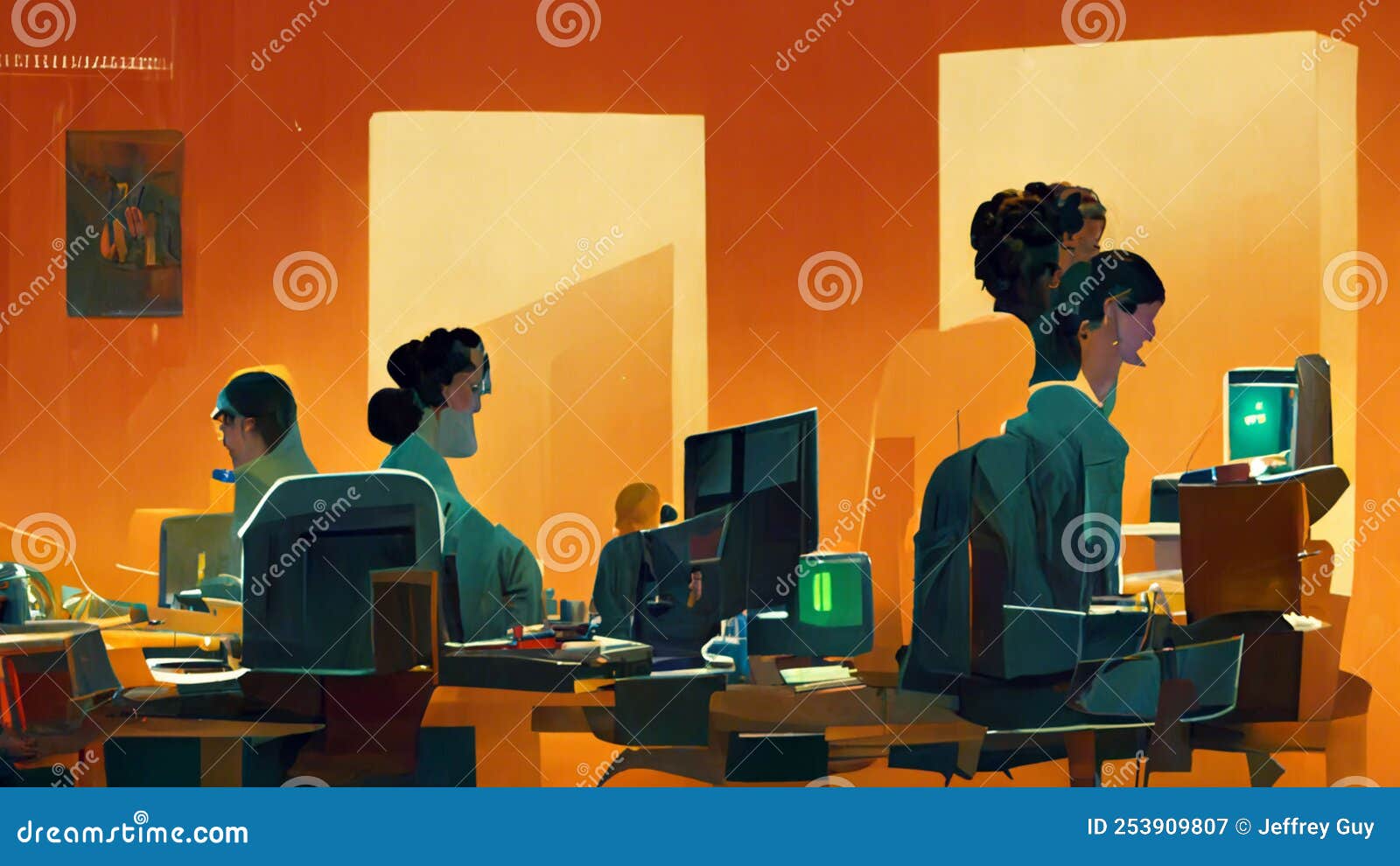 Office Staff Members in Front of Their Computers at Their Workstations ...