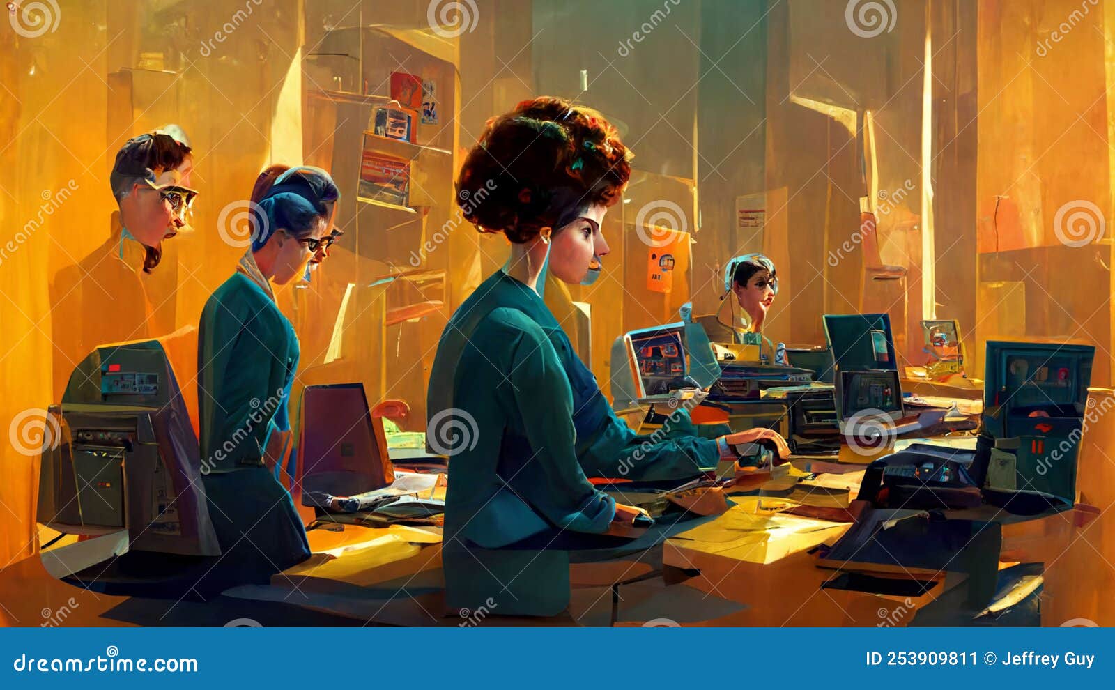Office Staff Members in Front of Their Computers at Their Workstations ...