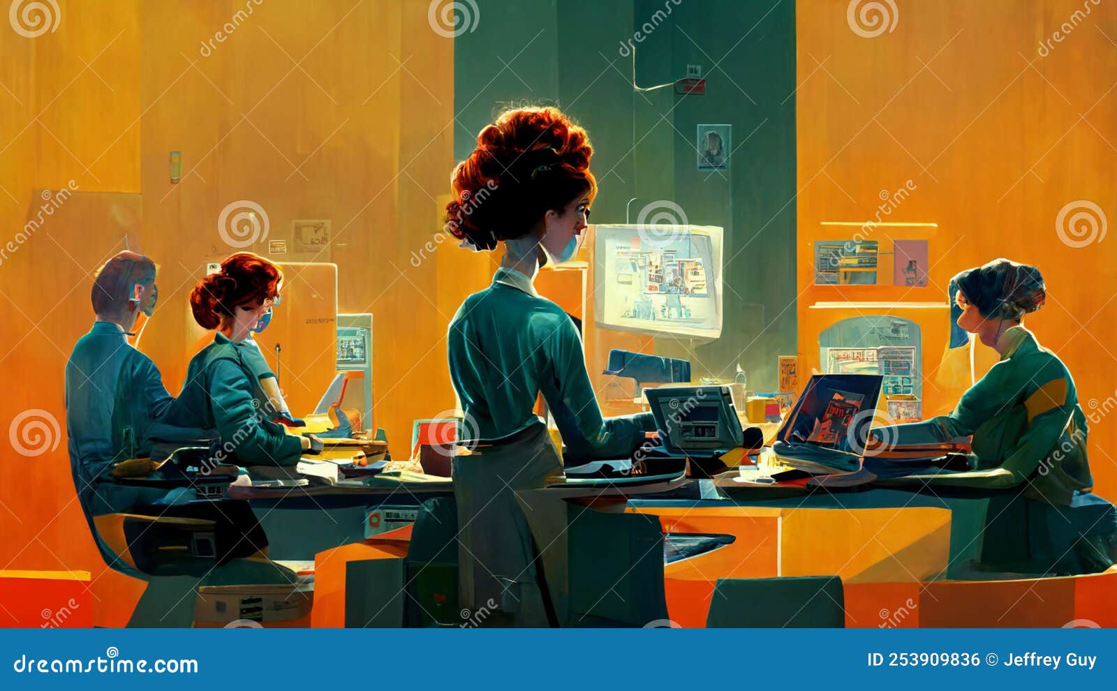 Office Staff Members in Front of Their Computers at Their Workstations ...