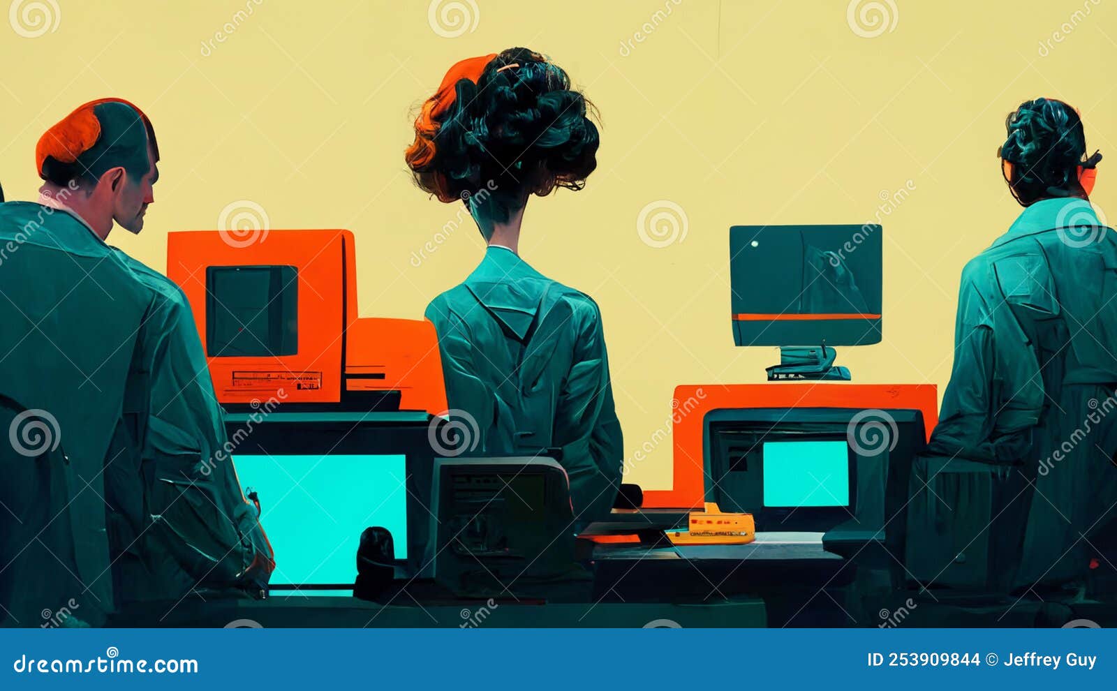 Office Staff Members in Front of Their Computers at Their Workstations ...