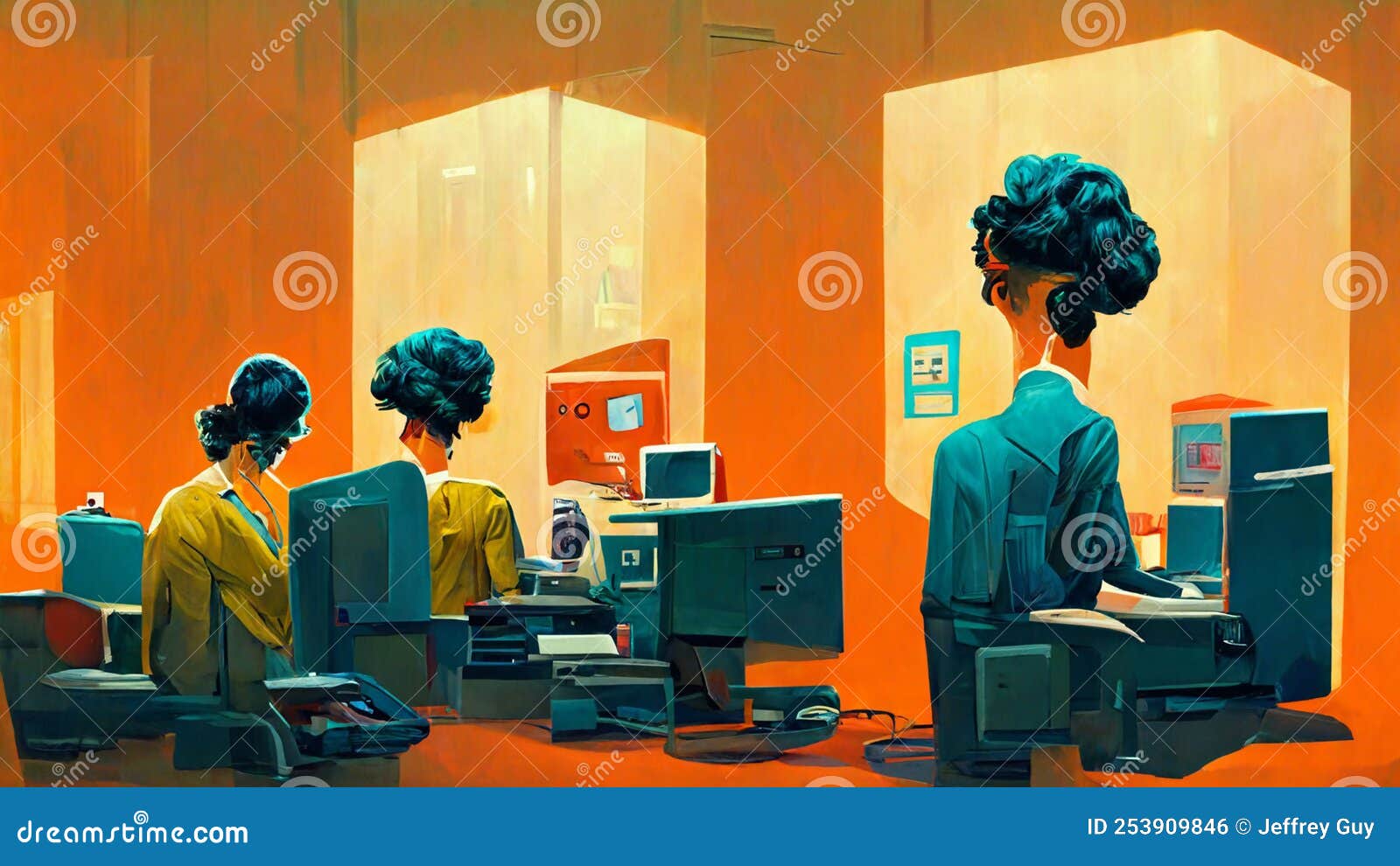 Office Staff Members in Front of Their Computers at Their Workstations ...