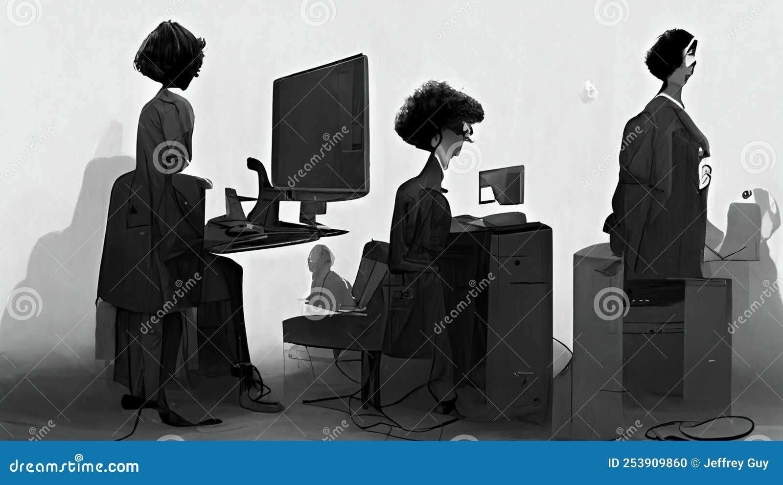 Office Staff Members in Front of Their Computers at Their Workstations ...