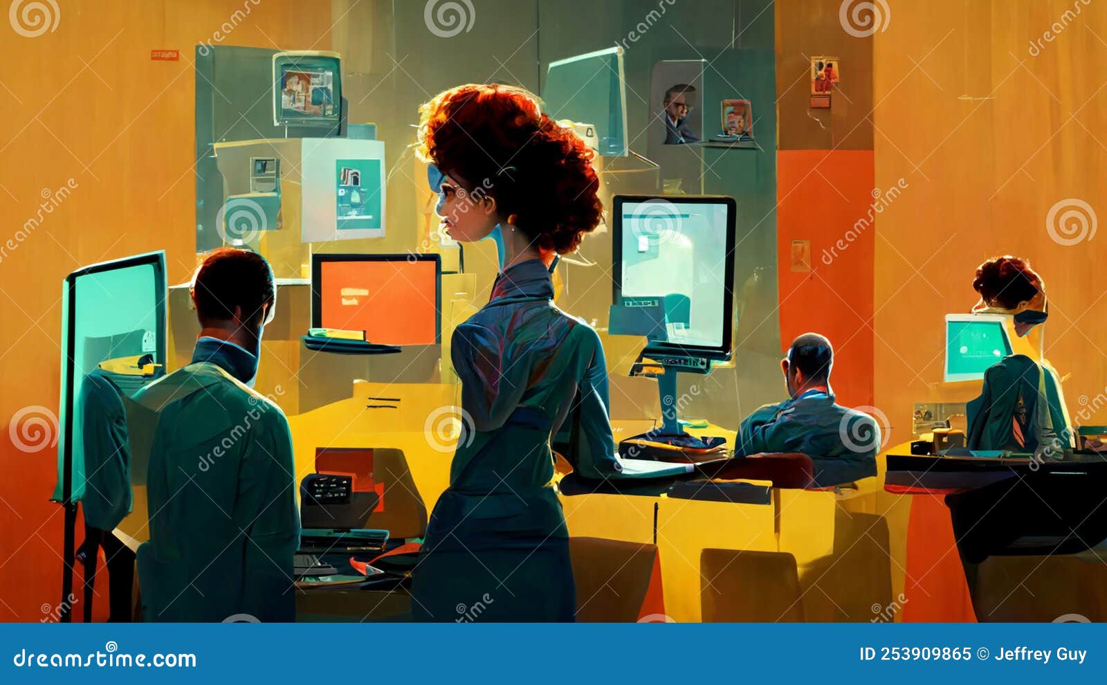Office Staff Members in Front of Their Computers at Their Workstations ...