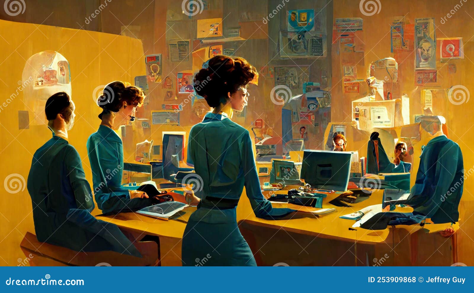 Office Staff Members in Front of Their Computers at Their Workstations ...