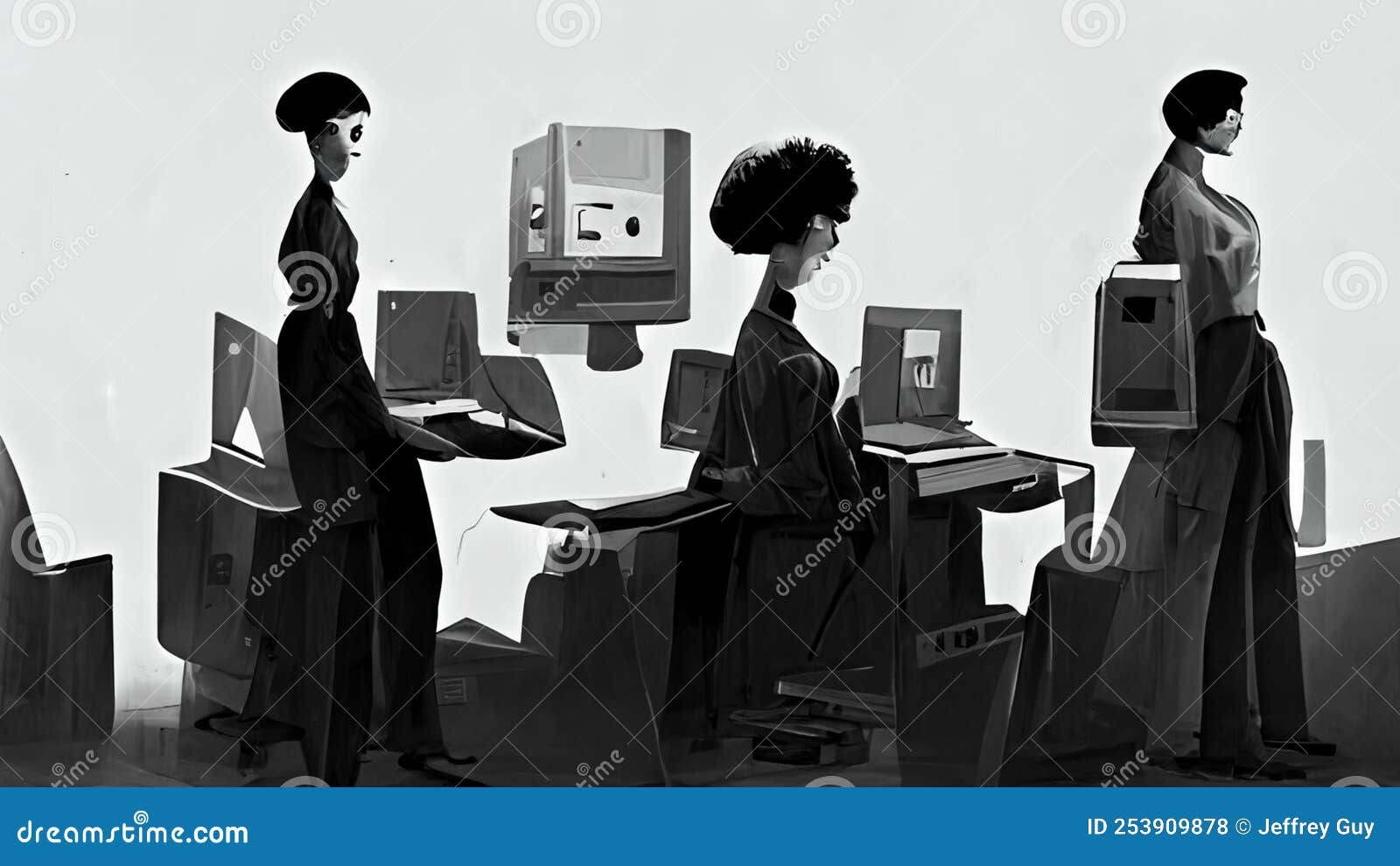 Office Staff Members in Front of Their Computers at Their Workstations ...