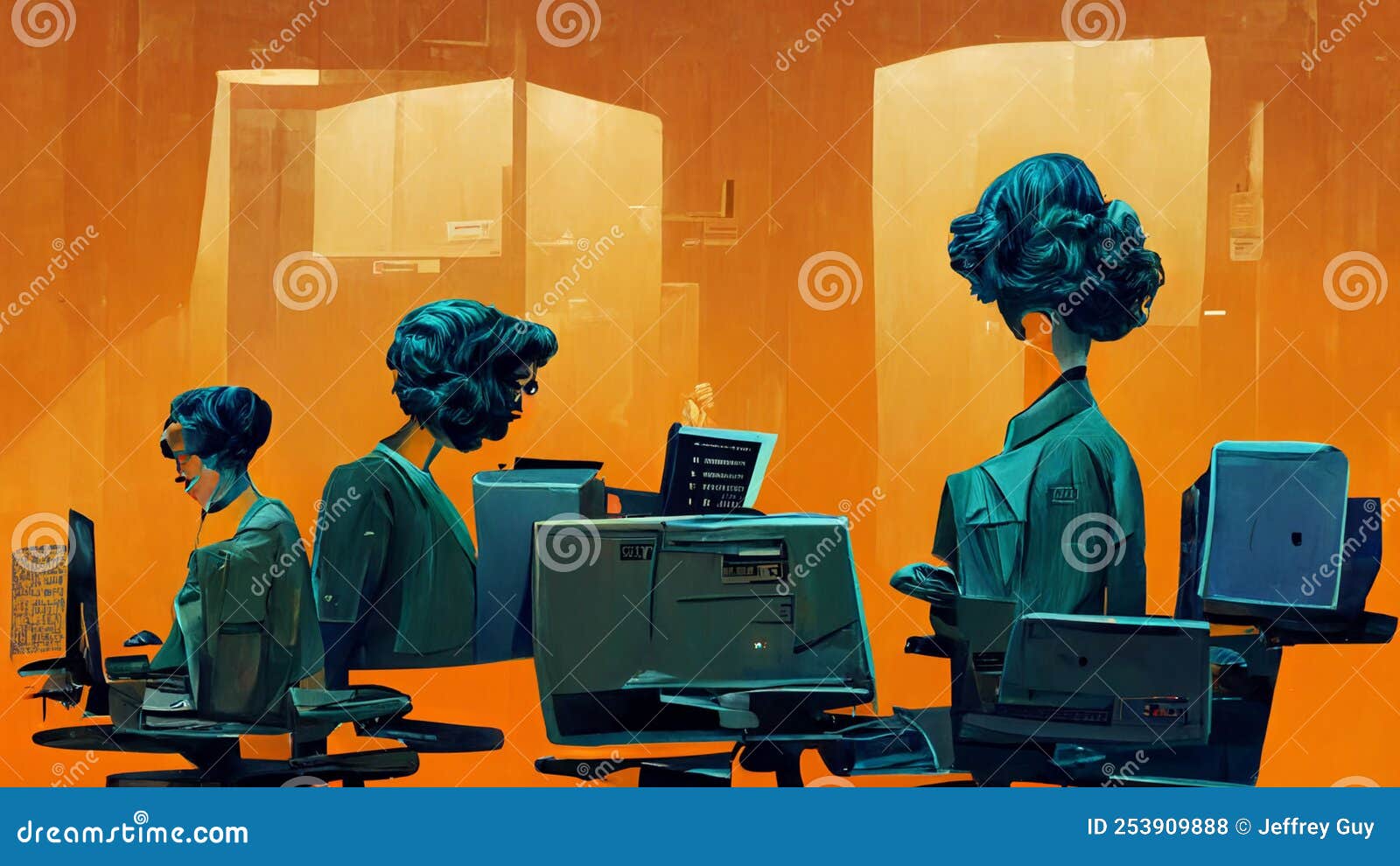 Office Staff Members in Front of Their Computers at Their Workstations ...