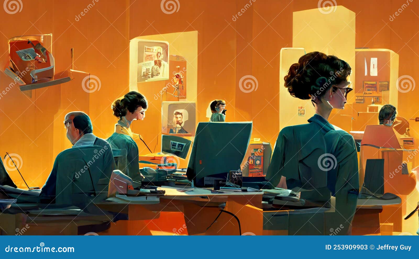 Office Staff Members in Front of Their Computers at Their Workstations ...