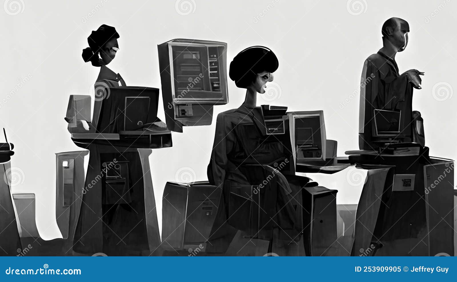 Office Staff Members in Front of Their Computers at Their Workstations ...