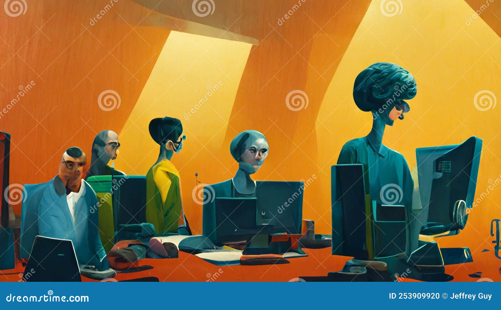 Office Staff Members in Front of Their Computers at Their Workstations ...