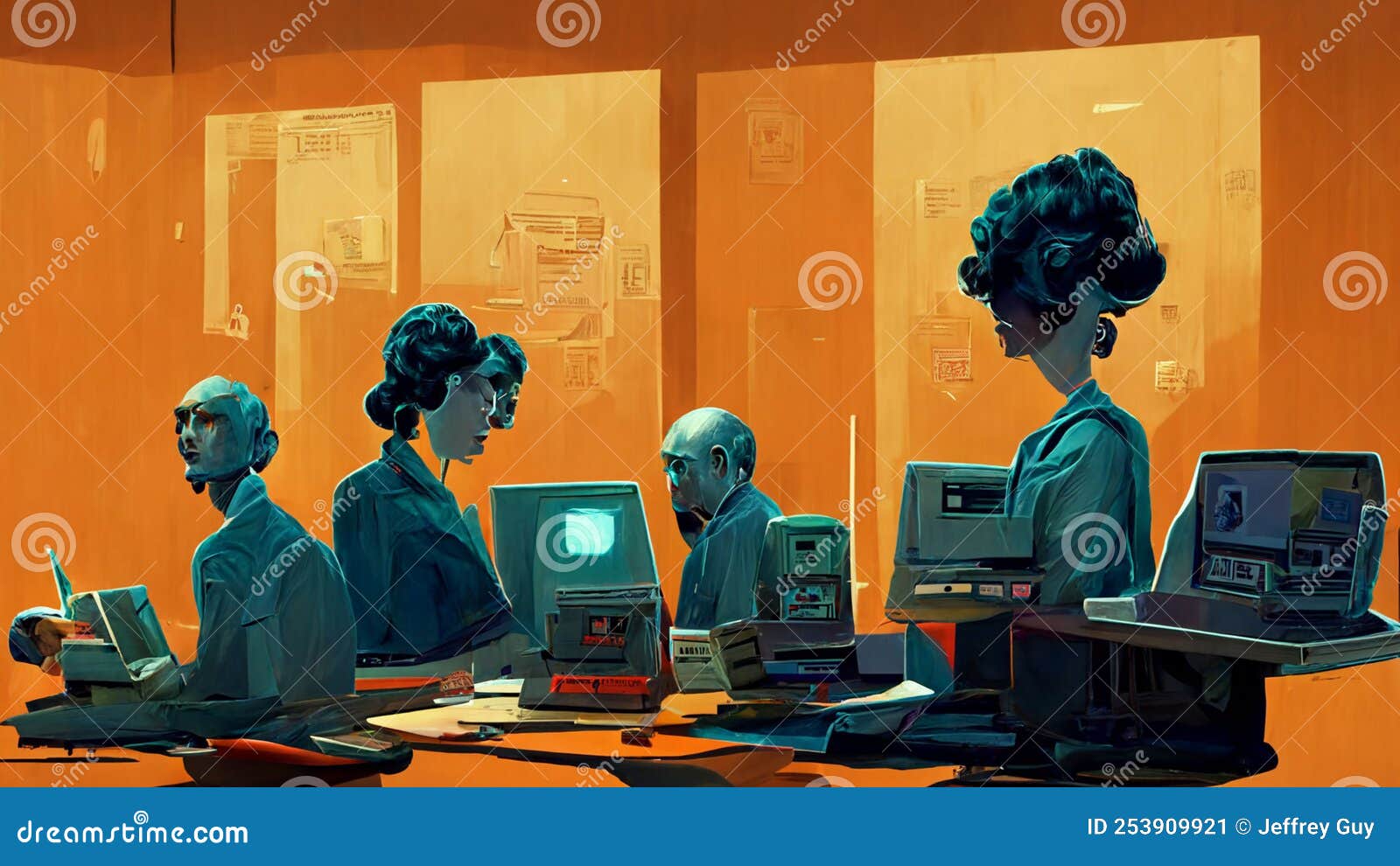 Office Staff Members in Front of Their Computers at Their Workstations ...