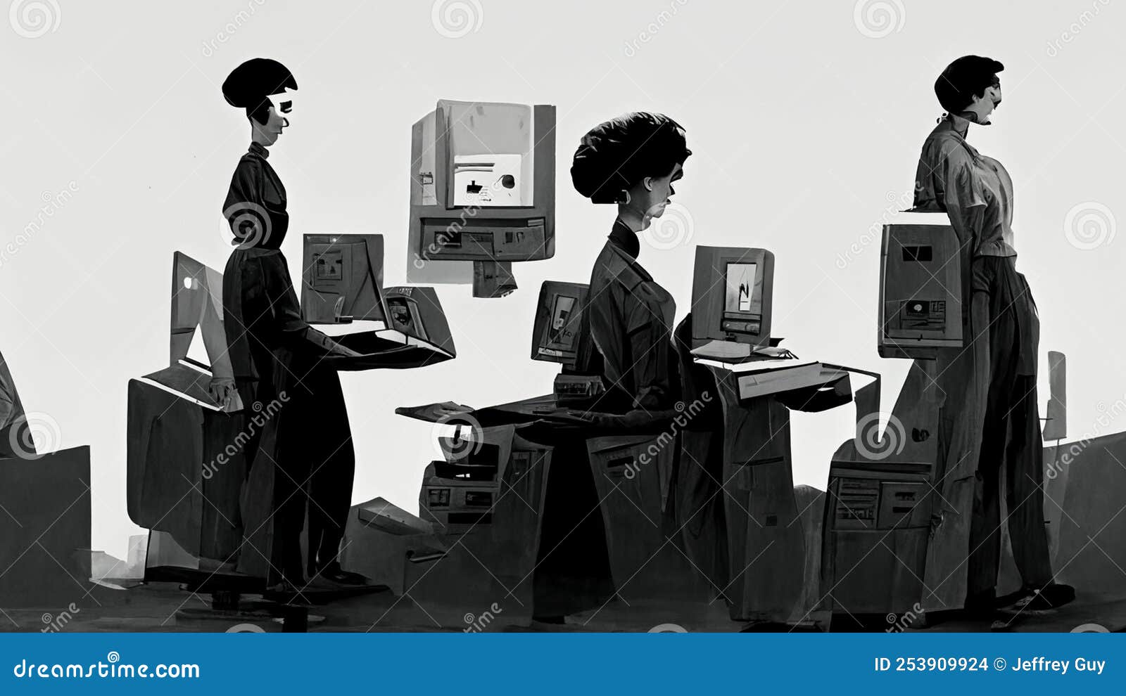 Office Staff Members in Front of Their Computers at Their Workstations ...