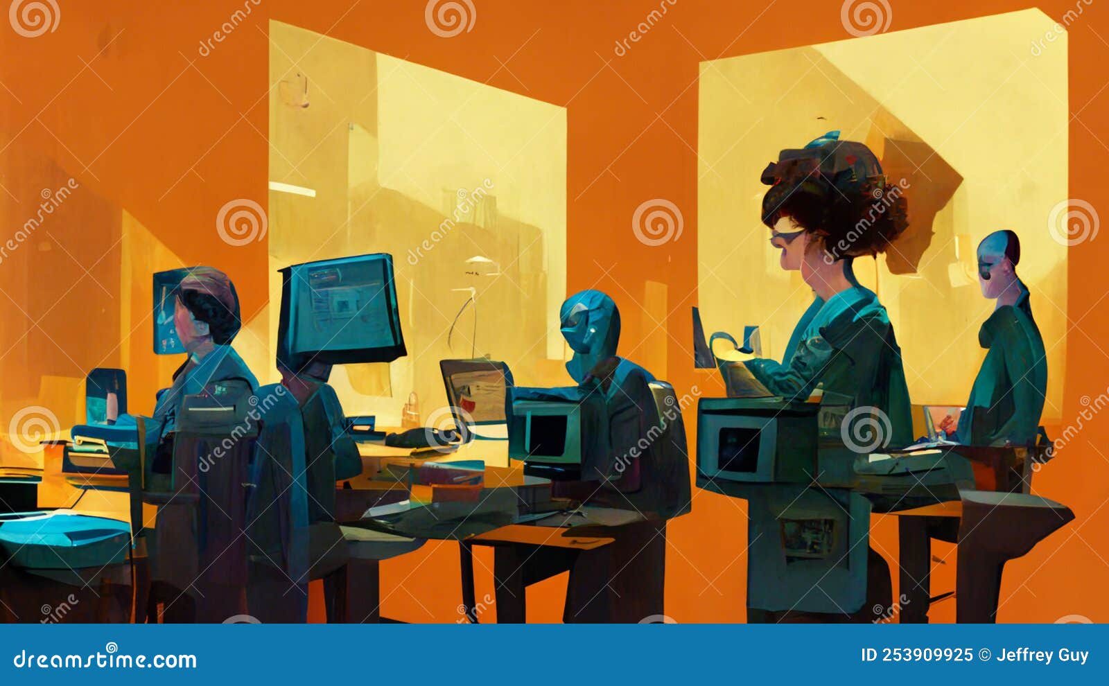 Office Staff Members in Front of Their Computers at Their Workstations ...