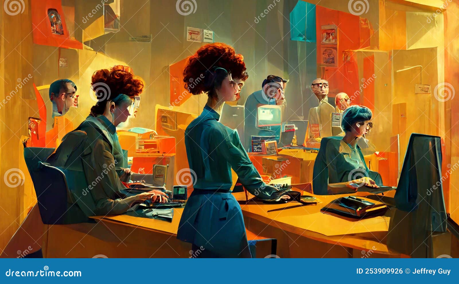 Office Staff Members in Front of Their Computers at Their Workstations ...