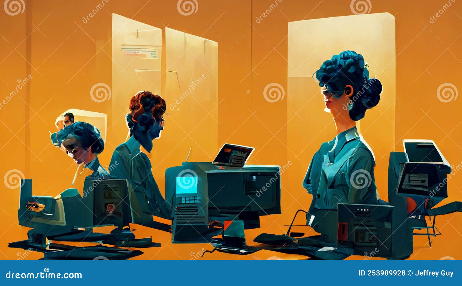 Office Staff Members in Front of Their Computers at Their Workstations ...