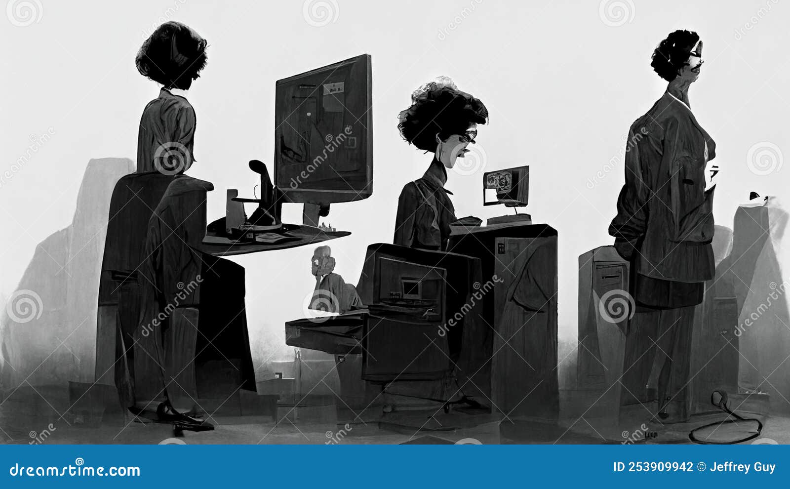 Office Staff Members in Front of Their Computers at Their Workstations ...