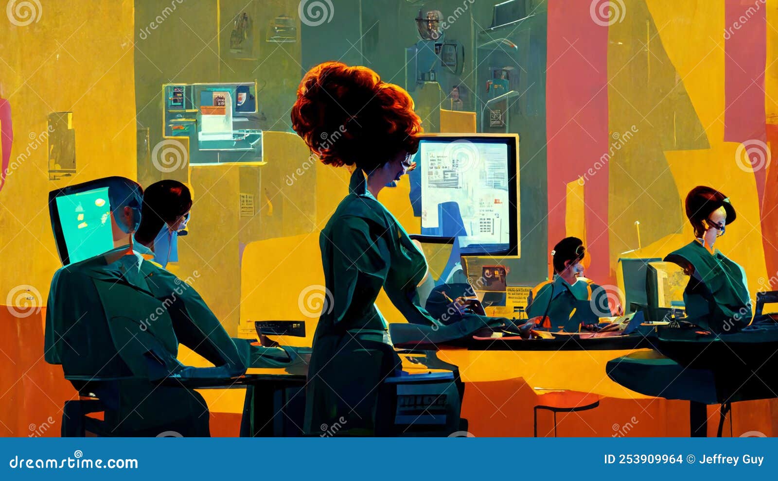 Office Staff Members in Front of Their Computers at Their Workstations ...