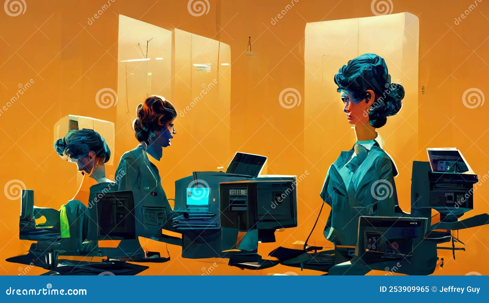 Office Staff Members in Front of Their Computers at Their Workstations ...