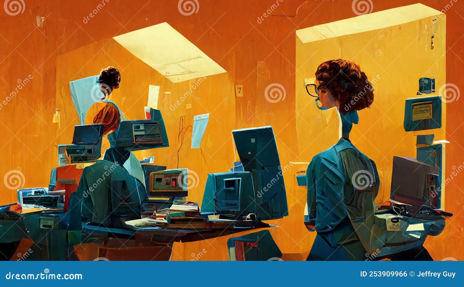 Office Staff Members in Front of Their Computers at Their Workstations ...