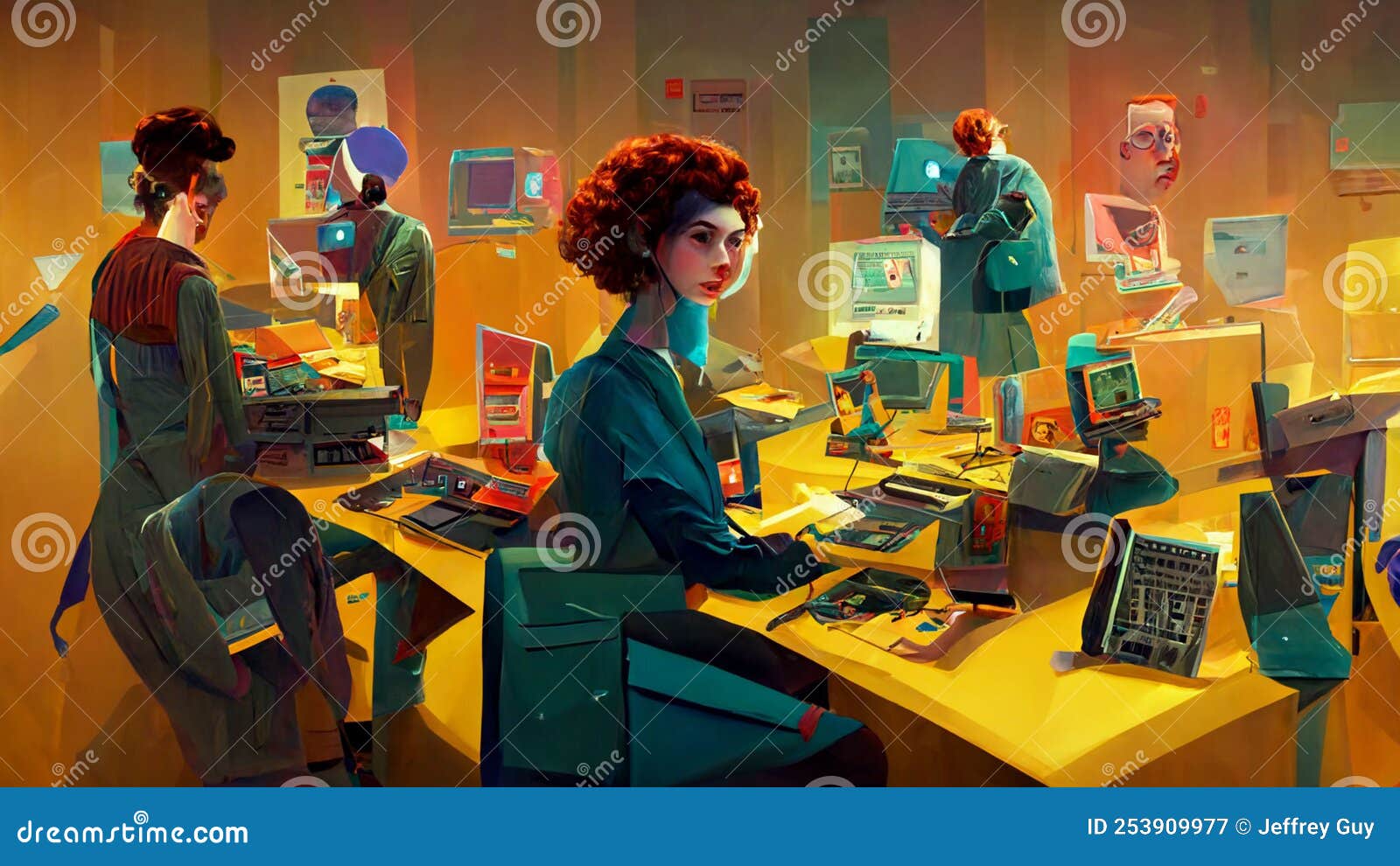 Office Staff Members in Front of Their Computers at Their Workstations ...