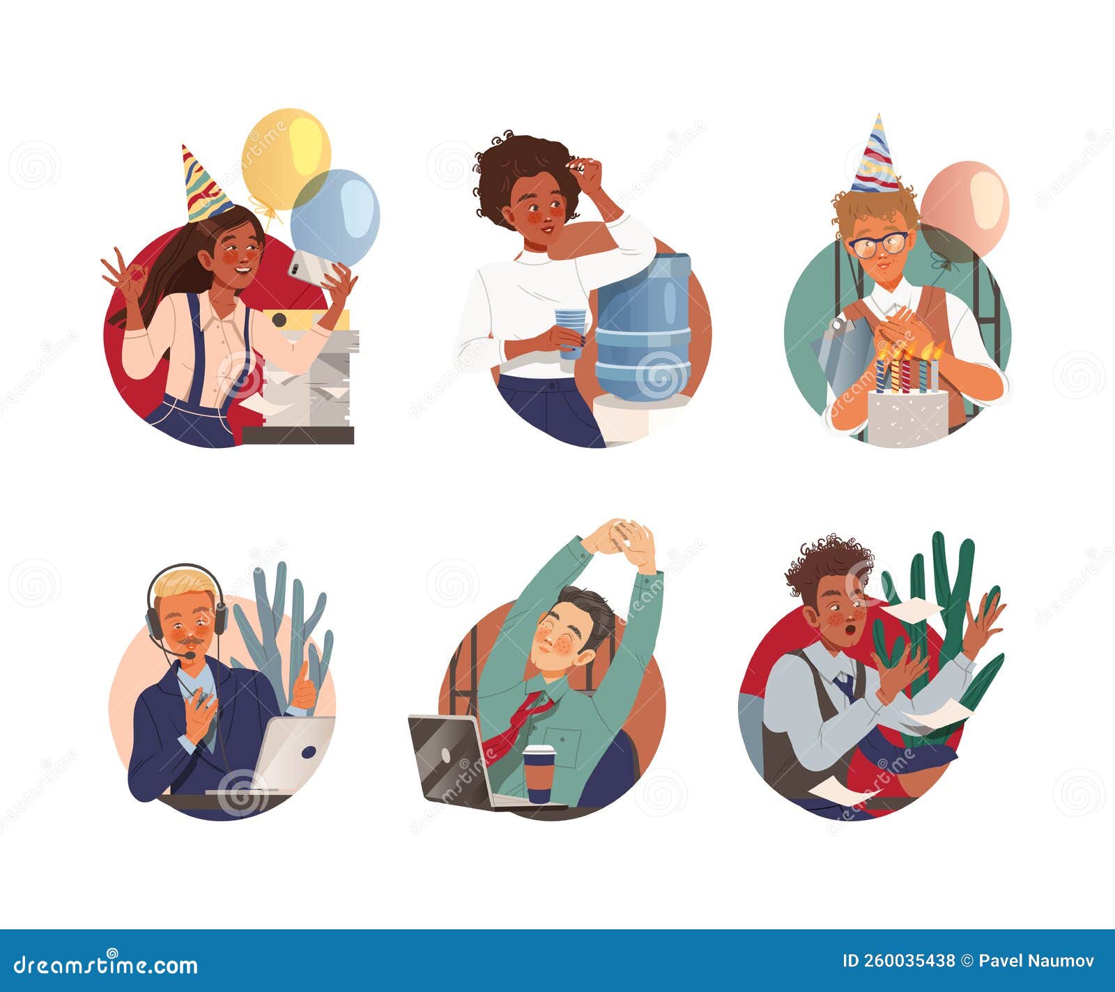 Office Staff Set. Employees Communicating, Working with Computer and ...