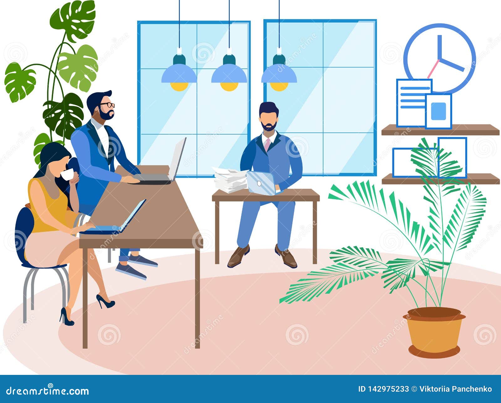 Office Staff Work. in Minimalist Style Cartoon Flat Vector Stock Vector ...