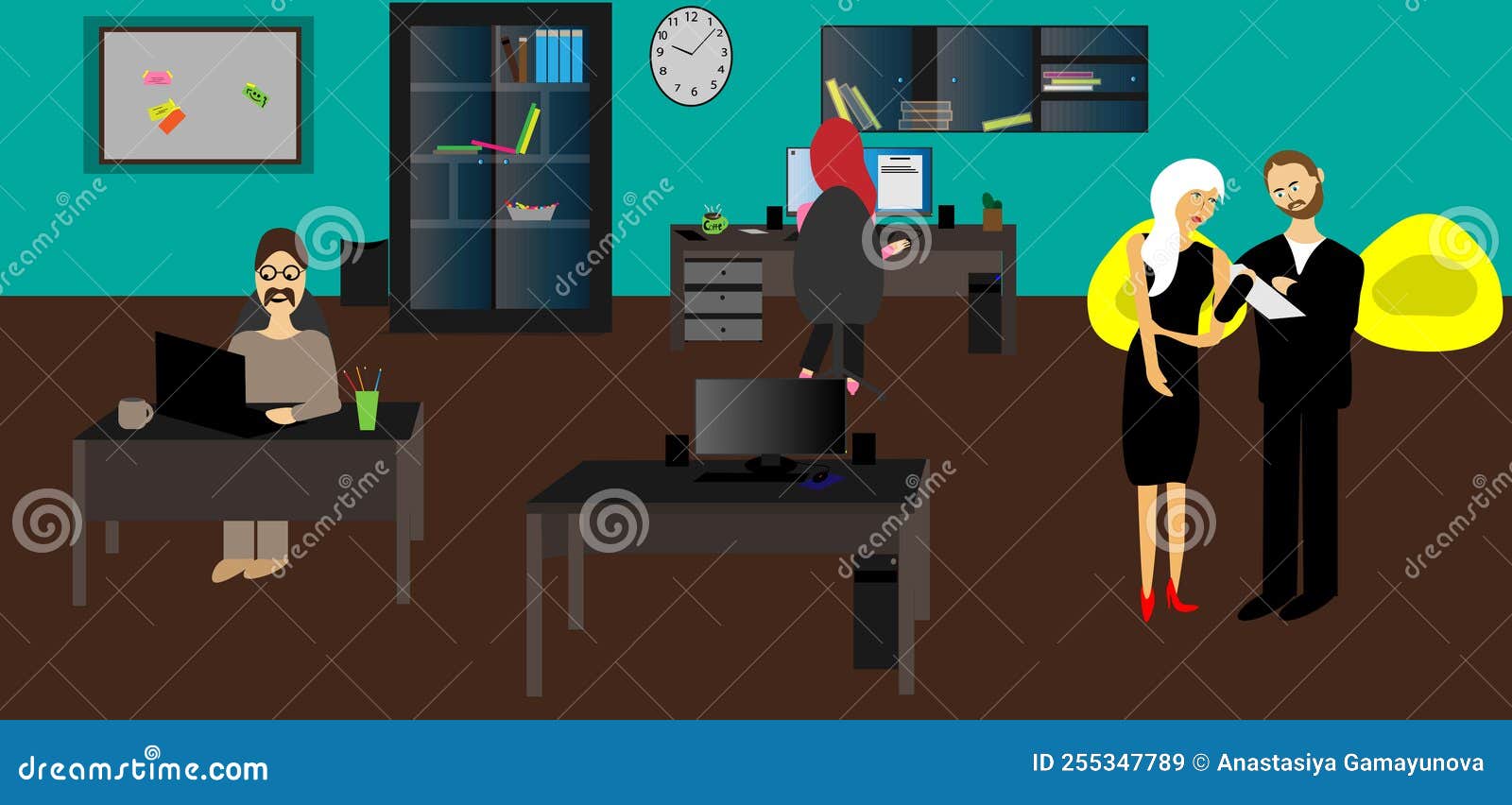 Office staff at work time stock vector. Illustration of young - 255347789