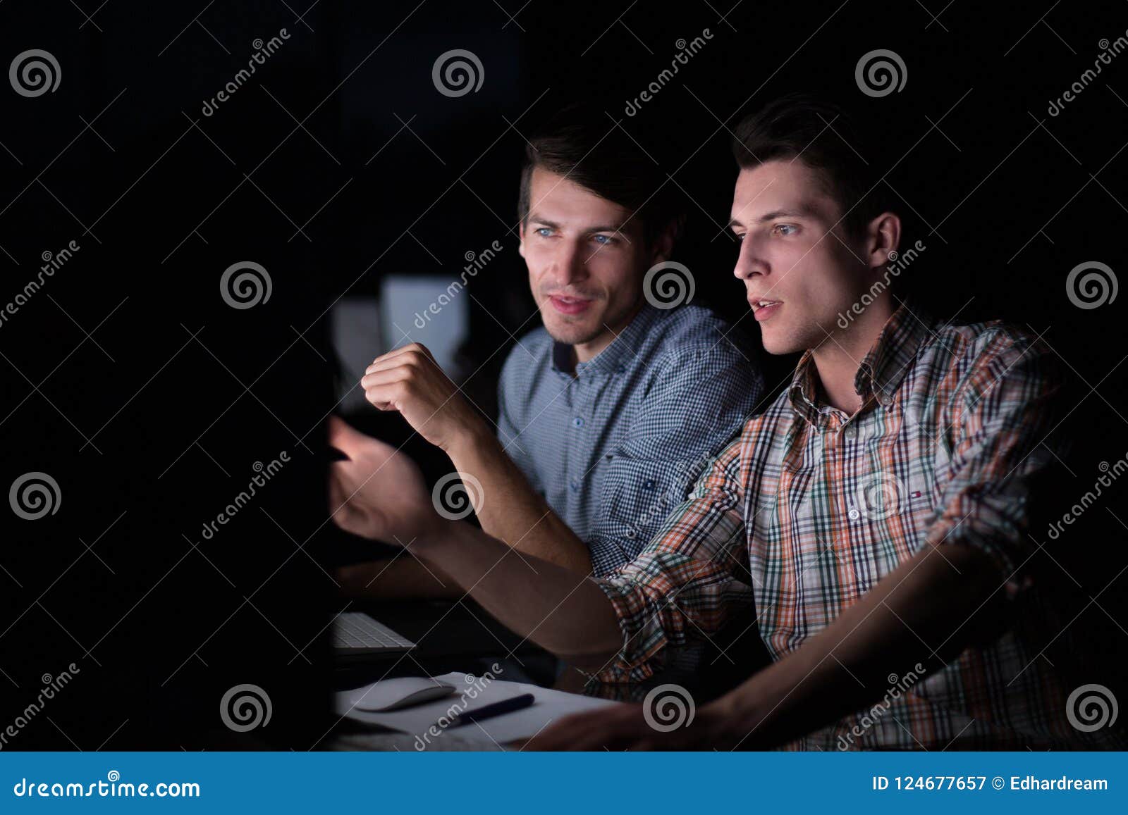 Office Staff Working on the Computer in the Dark Stock Image - Image of ...