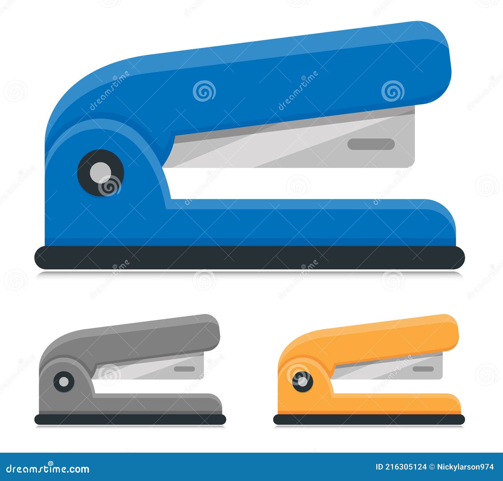Office Stapler Isometric Vector. Blue Tool For Stapling Paper Sheets ...