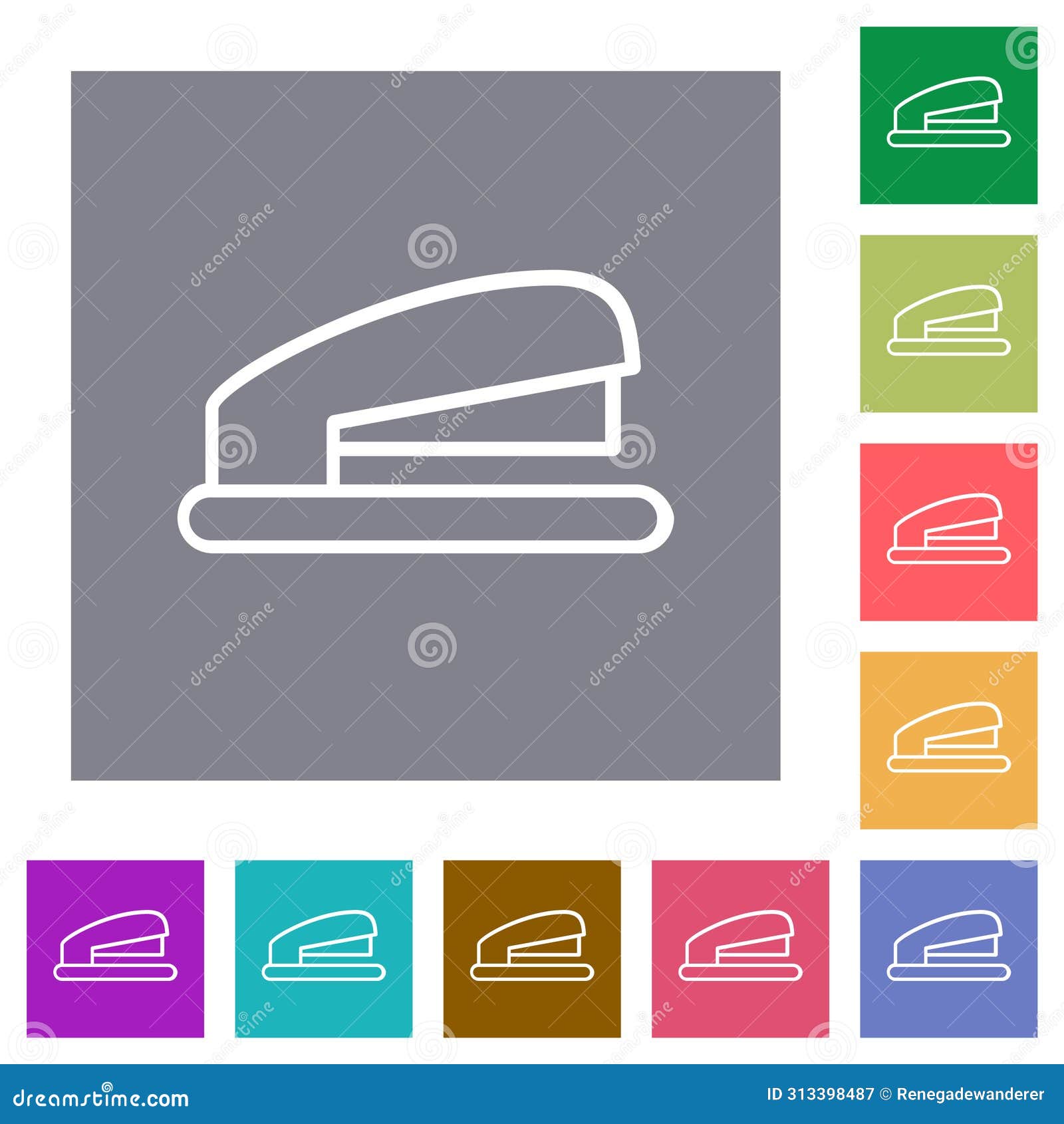 Office Stapler Outline Square Flat Icons Stock Vector - Illustration of ...