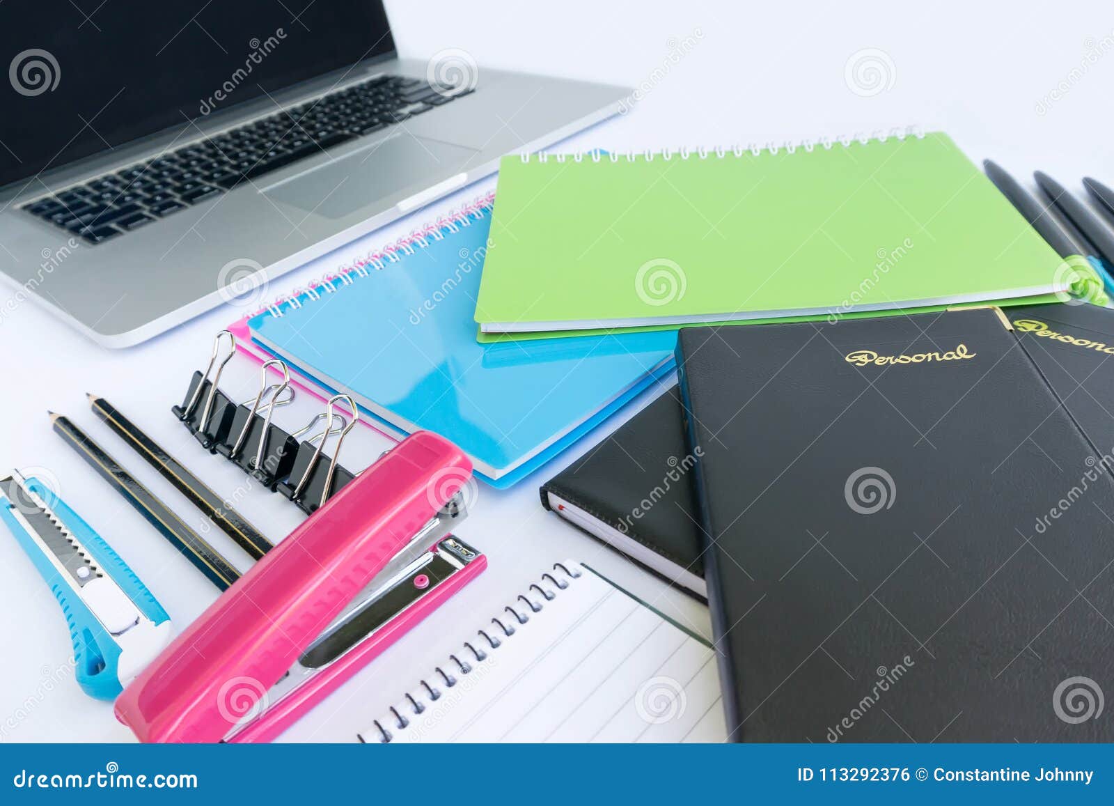 Office and Stationery Supplies and a Laptop Stock Photo - Image of ...