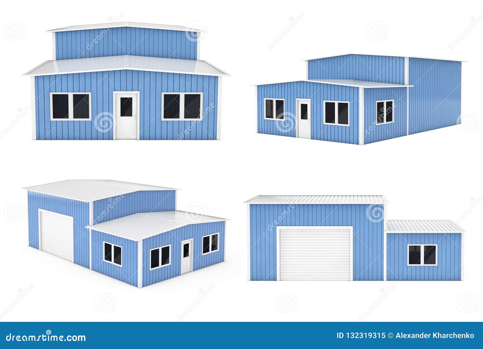 Office and Storage Warehouse Building Set. 3d Rendering Stock Illustration - Illustration of ...