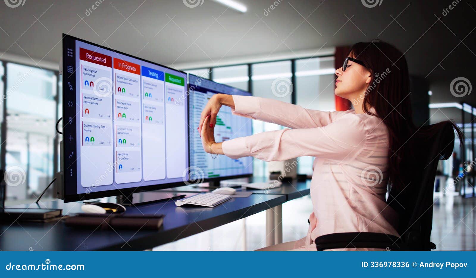 Office Stretch Exercise at Computer Desk Stock Photo - Image of desk ...