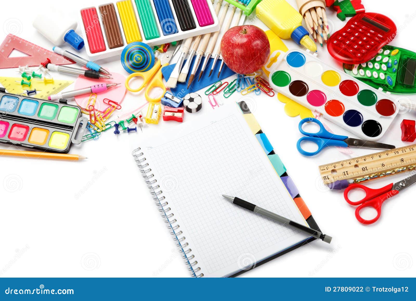 Office and Student Accessories Over White. Stock Photo - Image of ...