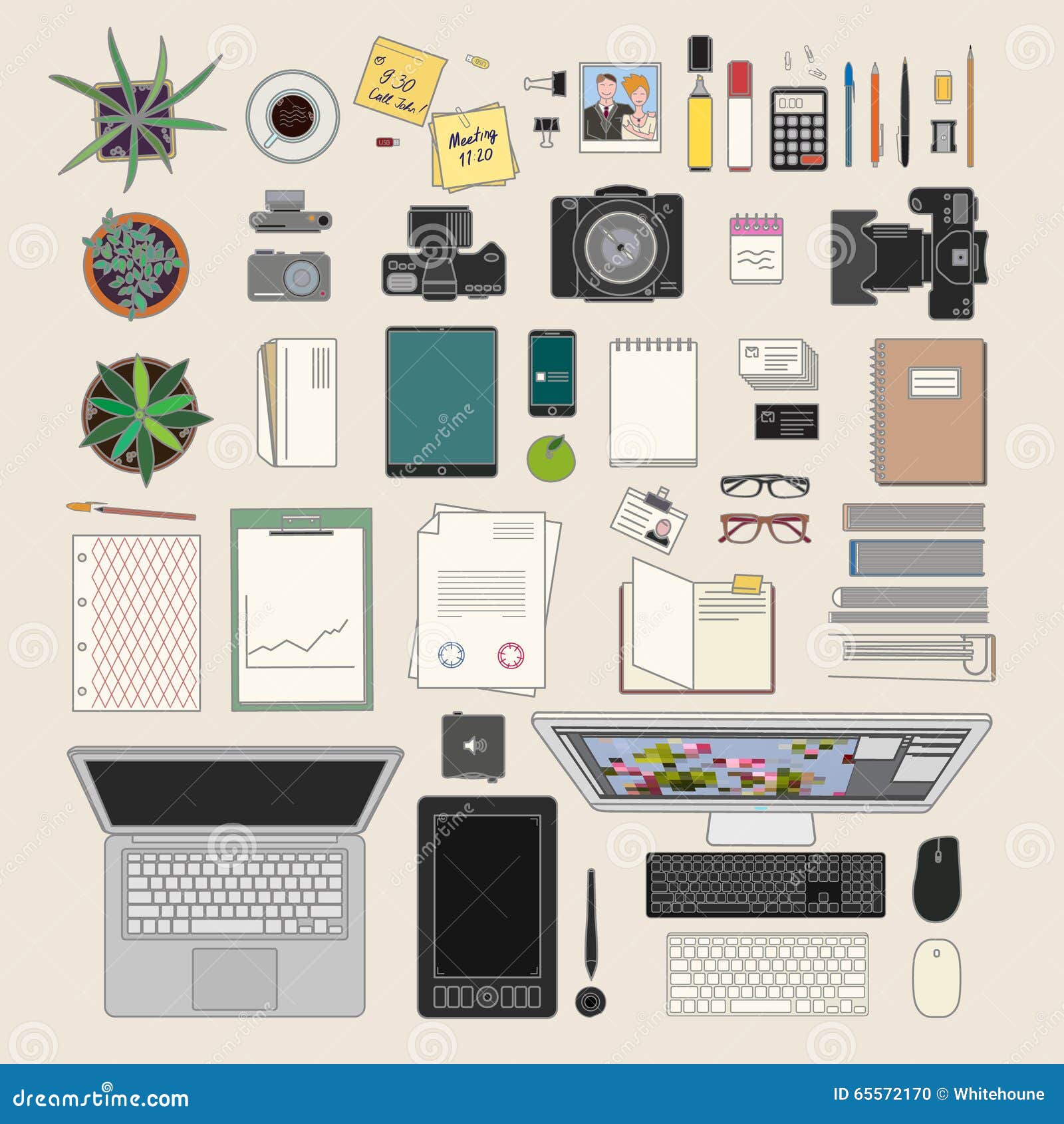 Office stuff collection stock vector. Illustration of line - 65572170