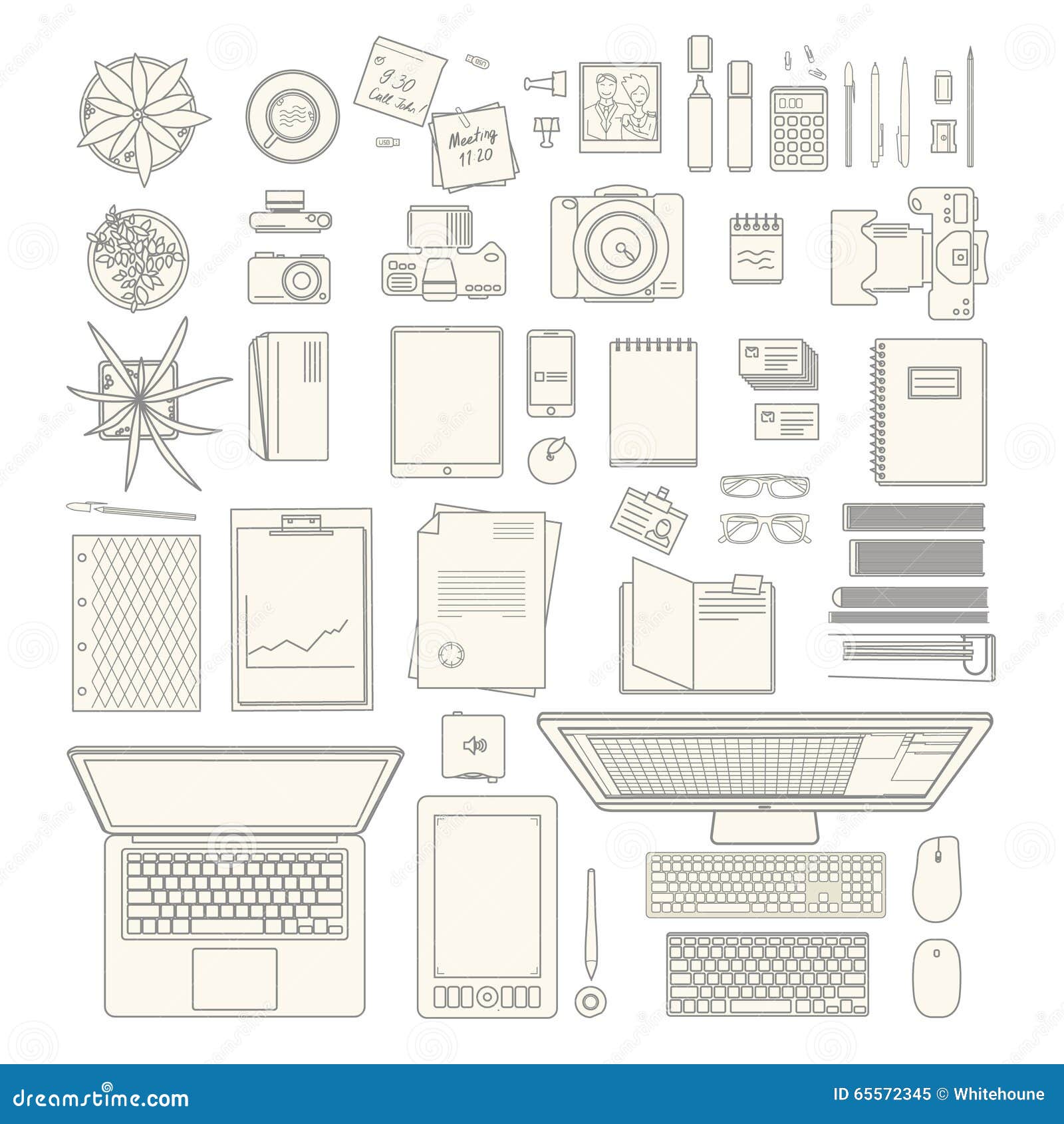 Office stuff collection stock vector. Illustration of tablet - 65572345