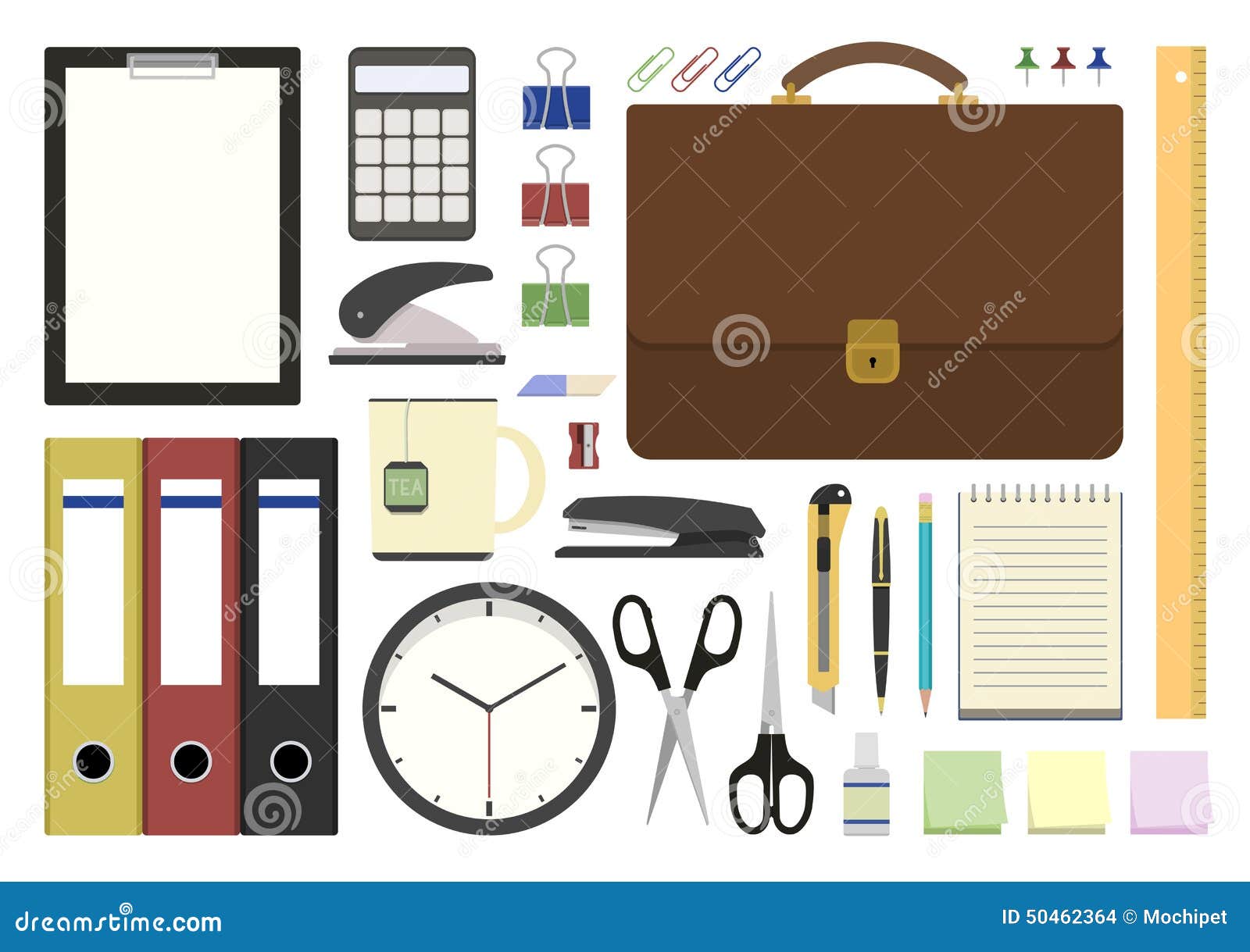 Office Supplies in Flat Design Stock Vector - Illustration of graphic ...