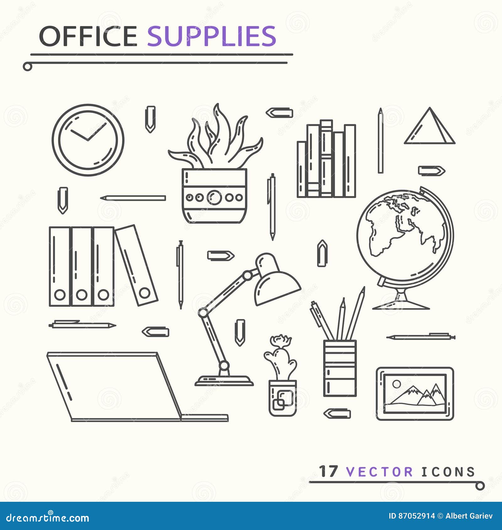 Office supplies icons stock vector. Illustration of stationery - 87052914
