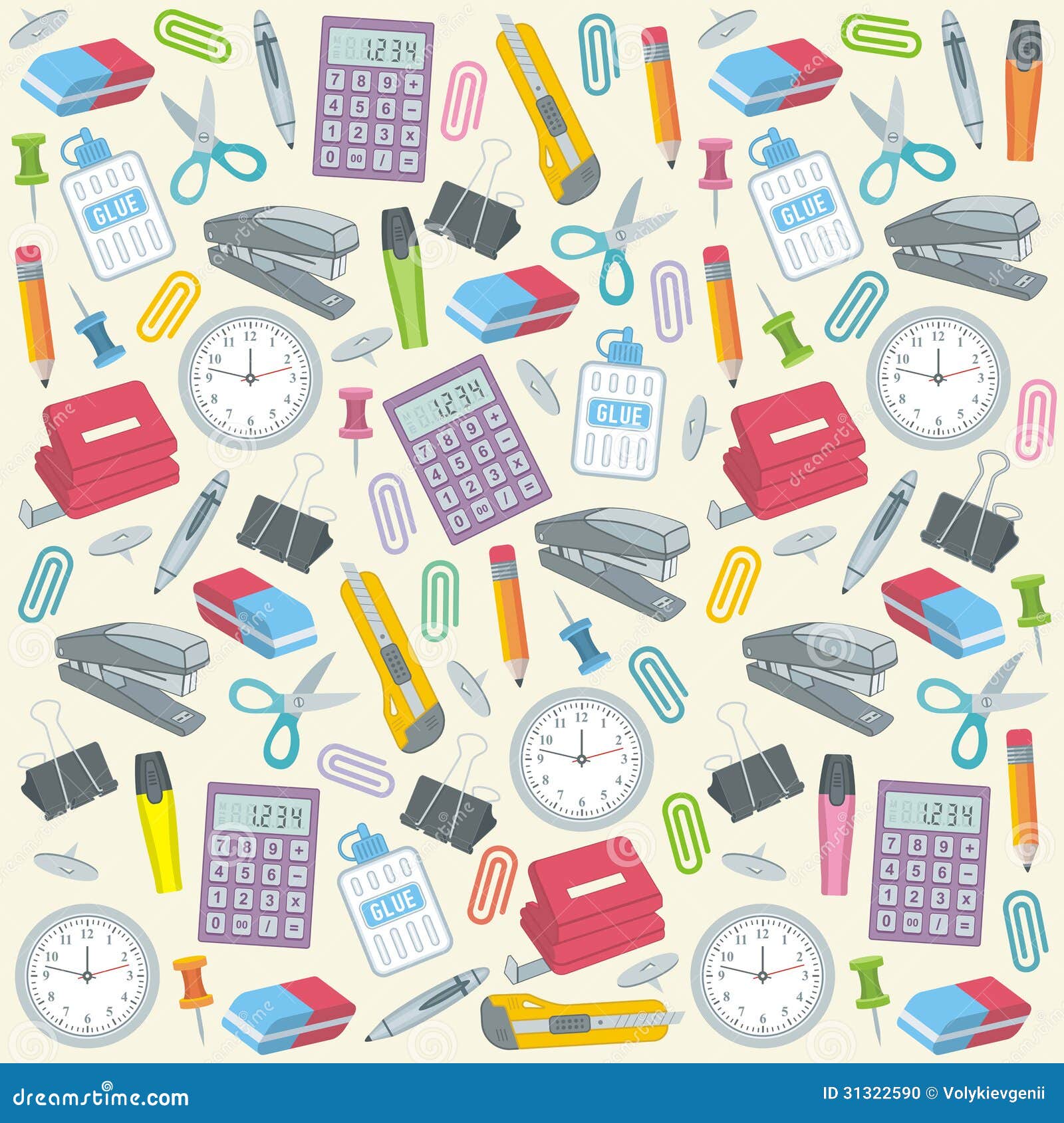 Office Supplies Seamless Background Stock Vector - Illustration of ...