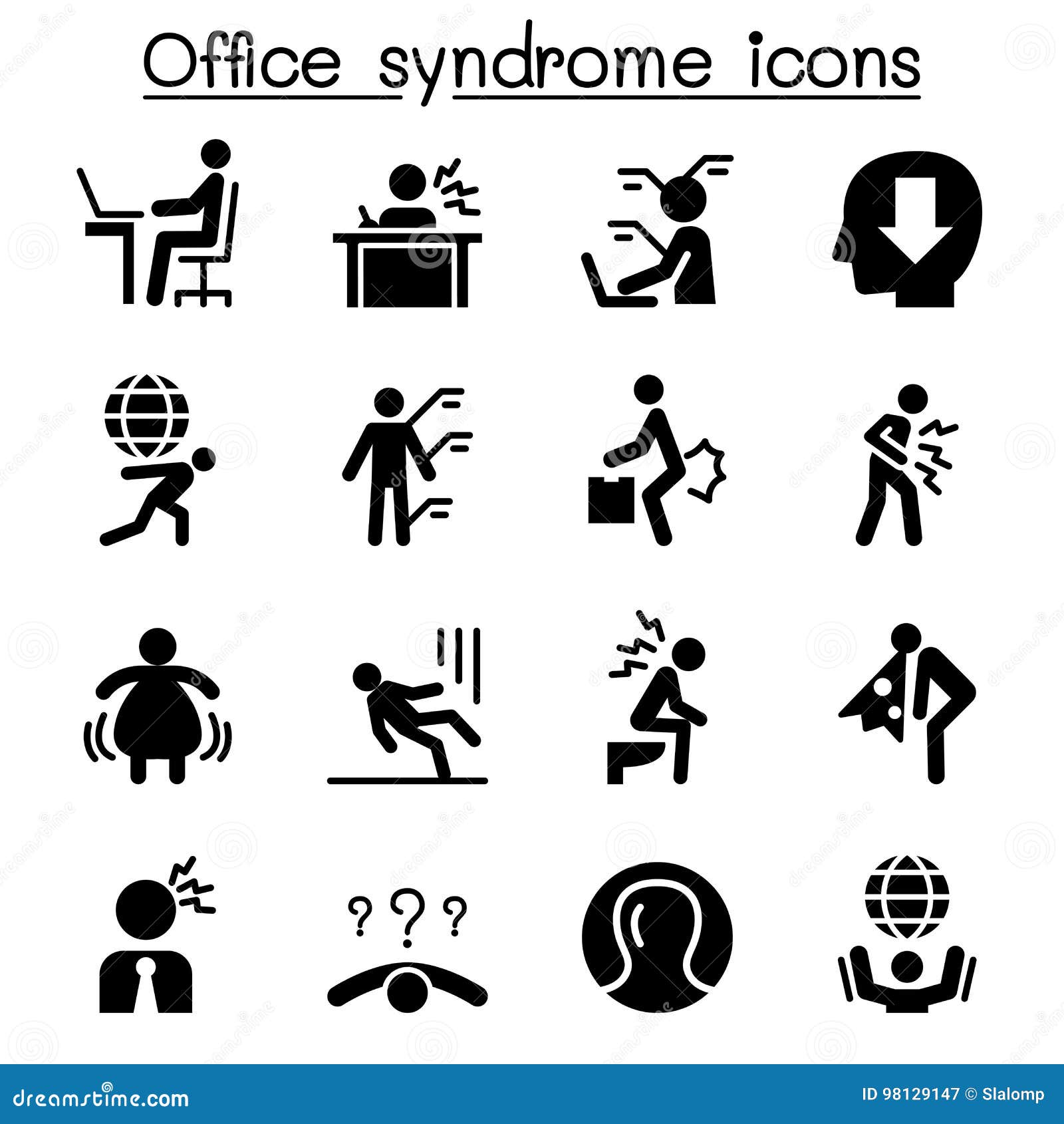 Office syndrome icons stock illustration. Illustration of logo - 98129147