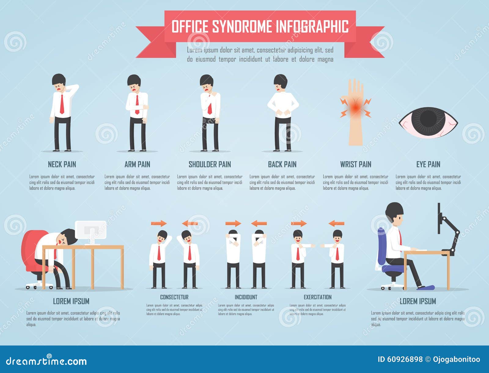Man Office Syndrome Infographic And Stretching Exercise Set 2 Cartoon ...