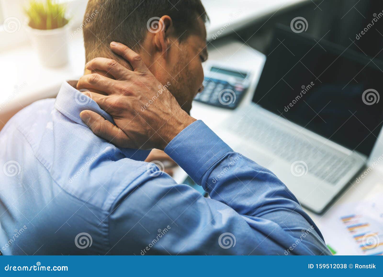 Office Syndrome - Man Suffering from Neck and Back Pain while Working ... Office Syndrome - Man Suffering from Neck and Back Pain while Working ...