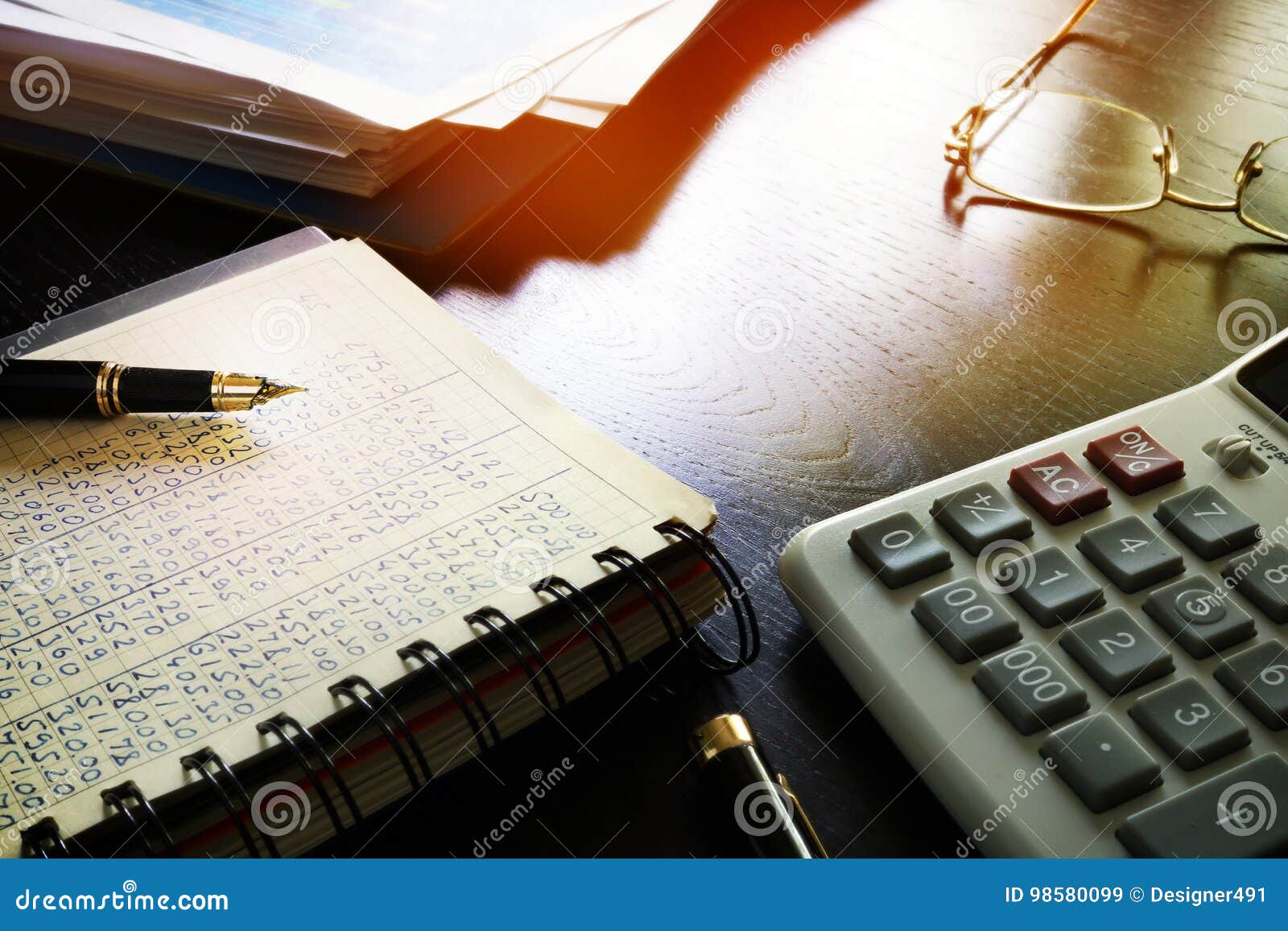 Office Table with Accounting Book. Stock Image - Image of group, stack ...