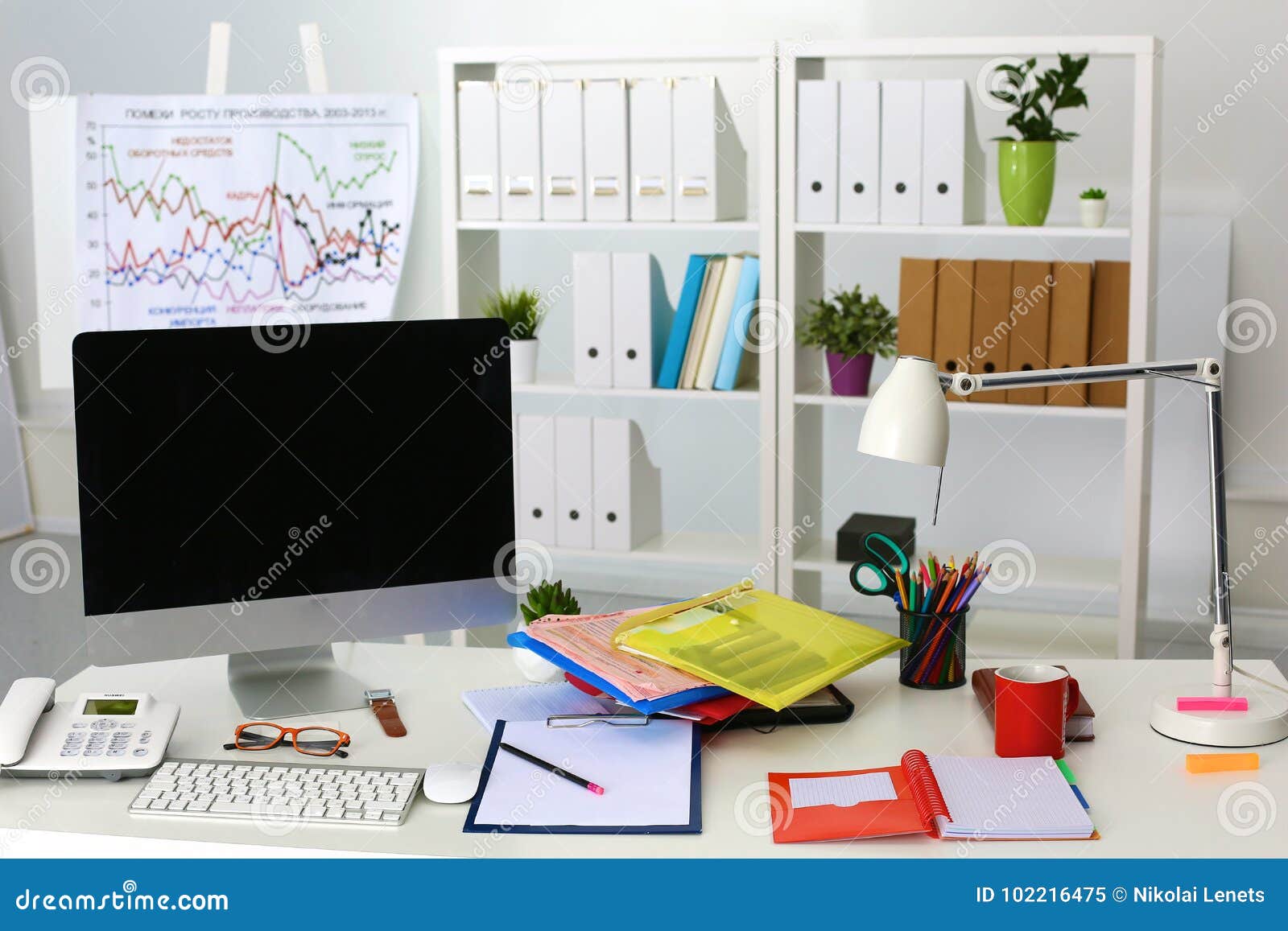 Office Table with Blank Notepad and Laptop Stock Image - Image of ...