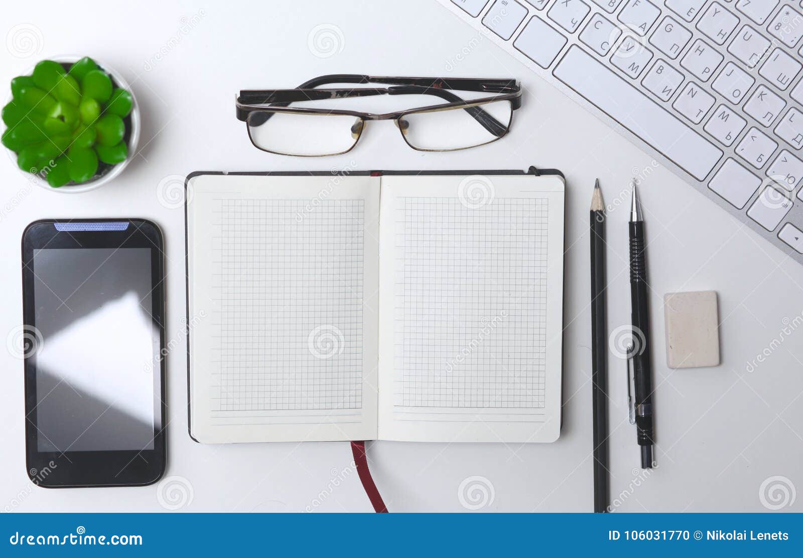 Office Table with Blank Notepad and Laptop Stock Photo - Image of ...