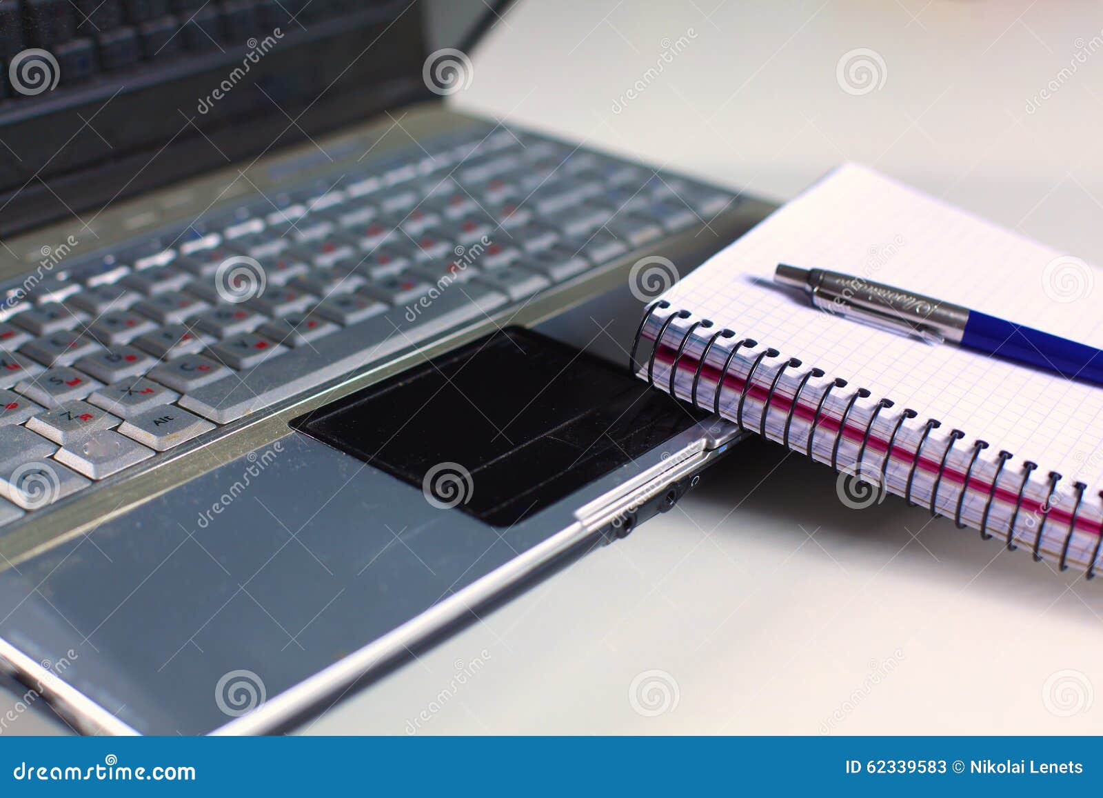 Office Table with Blank Notepad and Laptop Stock Image - Image of table ...