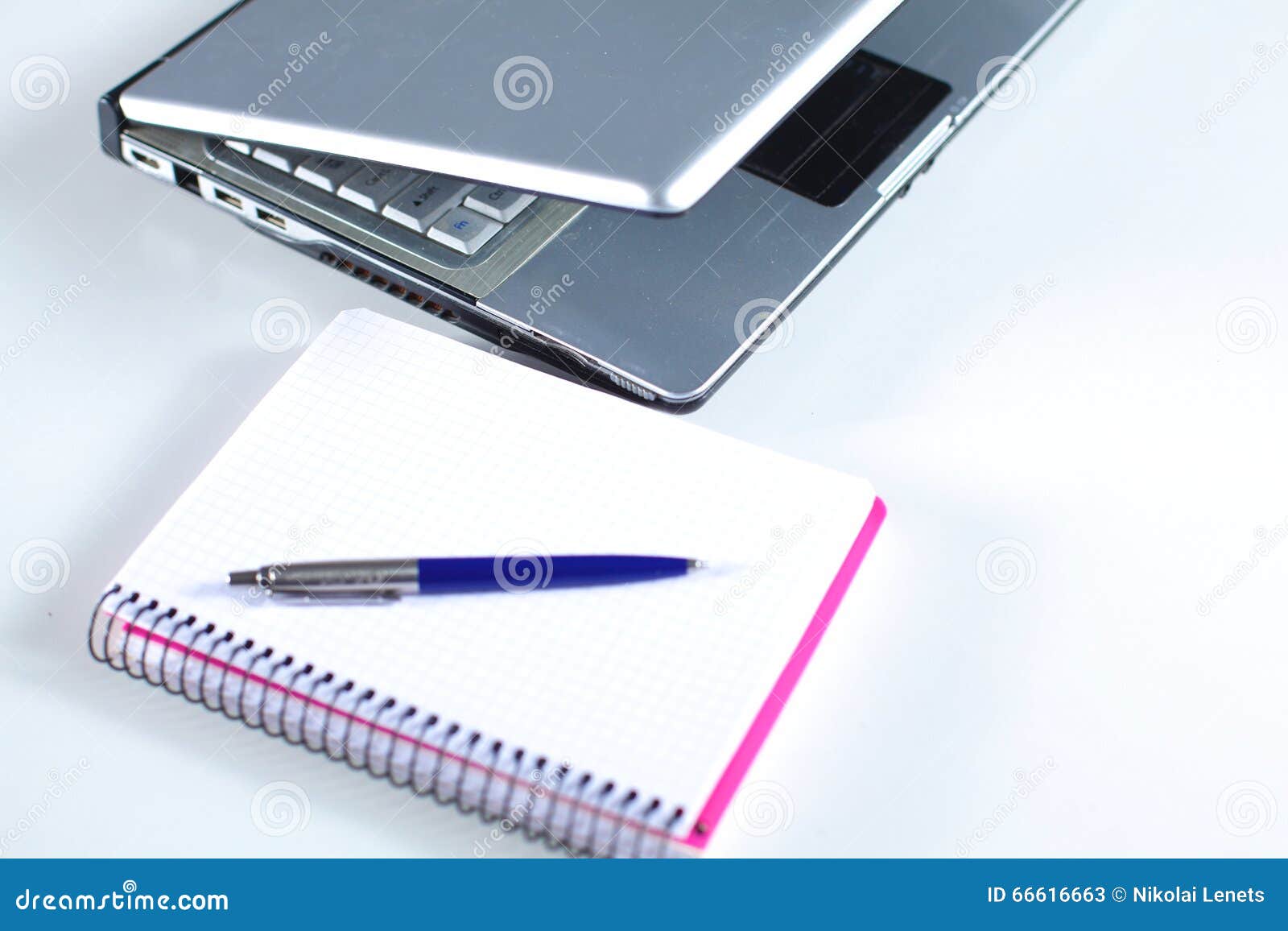 Office Table with Blank Notepad and Laptop Stock Image - Image of ...