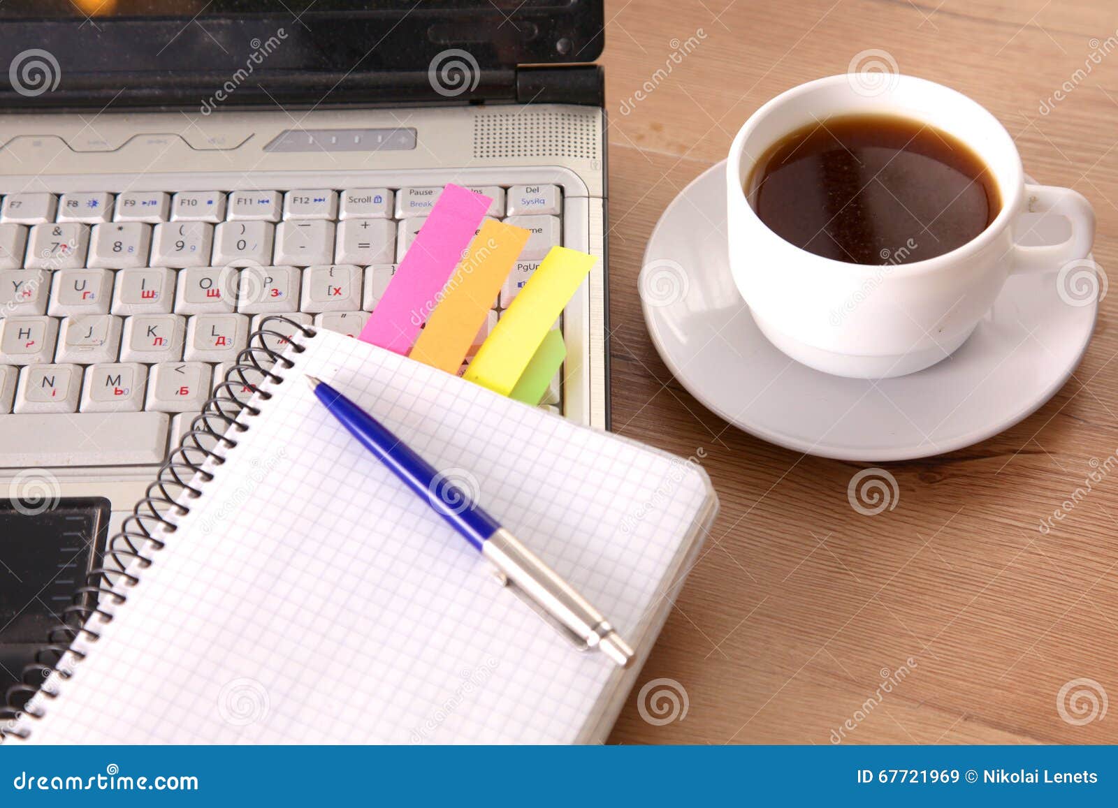 Office Table with Blank Notepad and Laptop Stock Image - Image of note ...