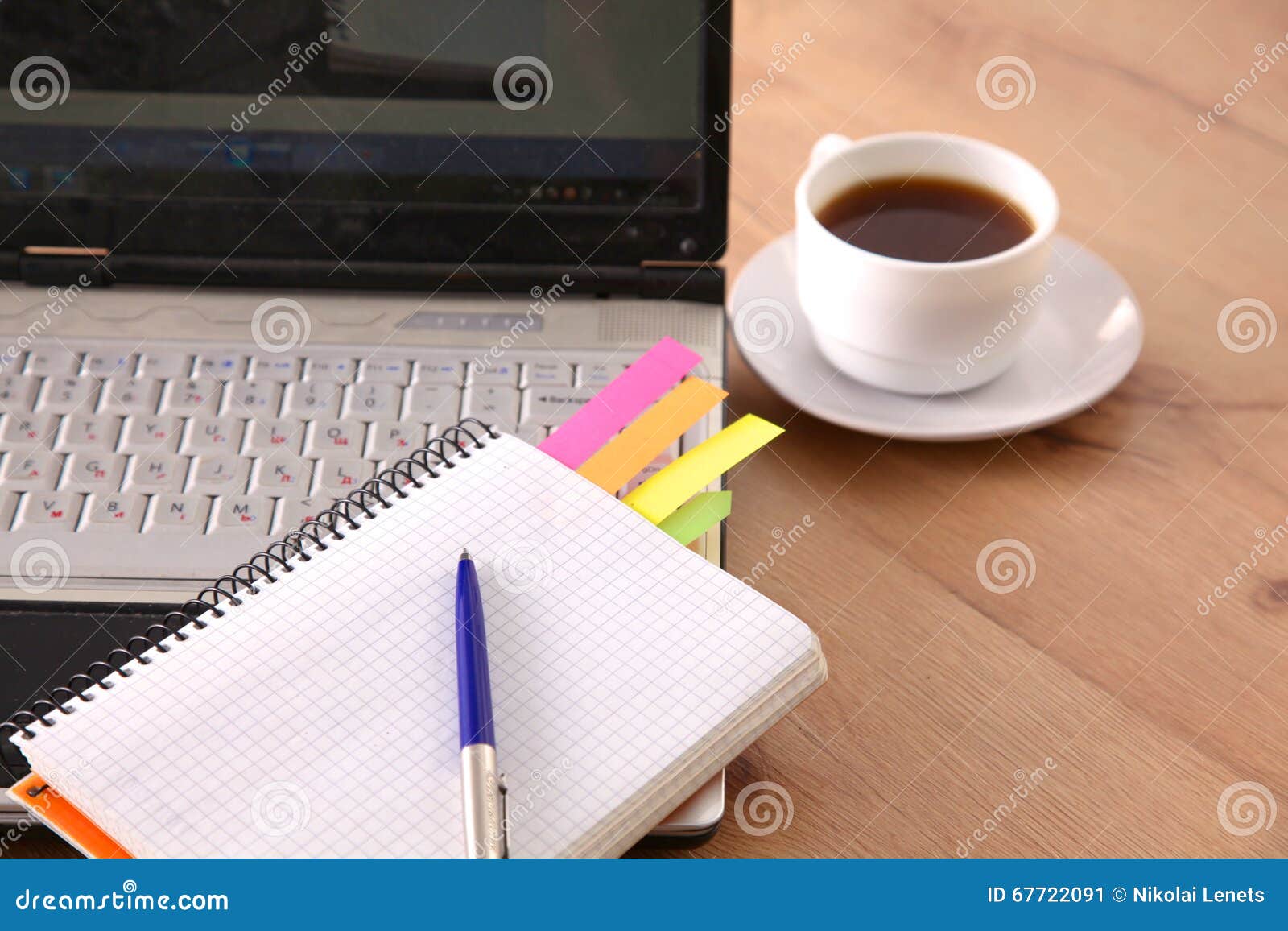 Office Table with Blank Notepad and Laptop Stock Image - Image of ...
