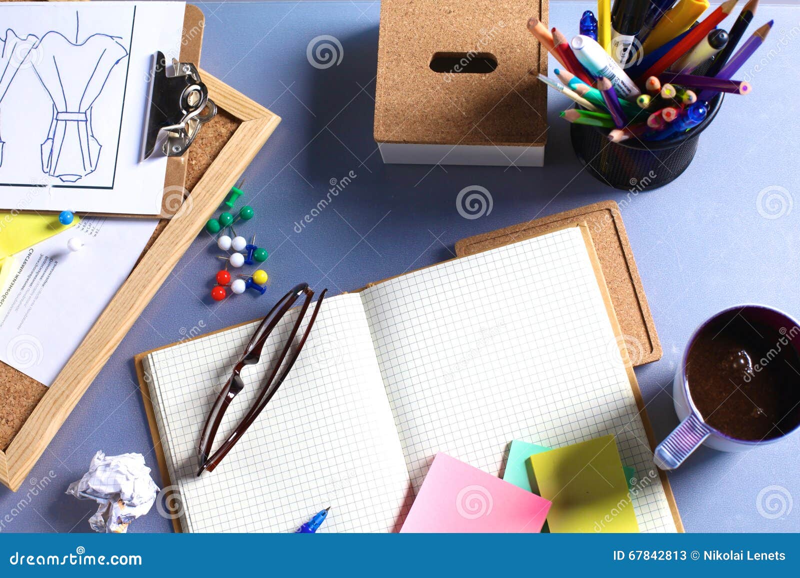 Office Table with Blank Notepad and Laptop Stock Image - Image of ...